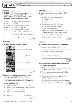671674069 Brainy 5 Short Tests Unit 6 Lesson 3 - Imię i nazwisko: Klasa ...