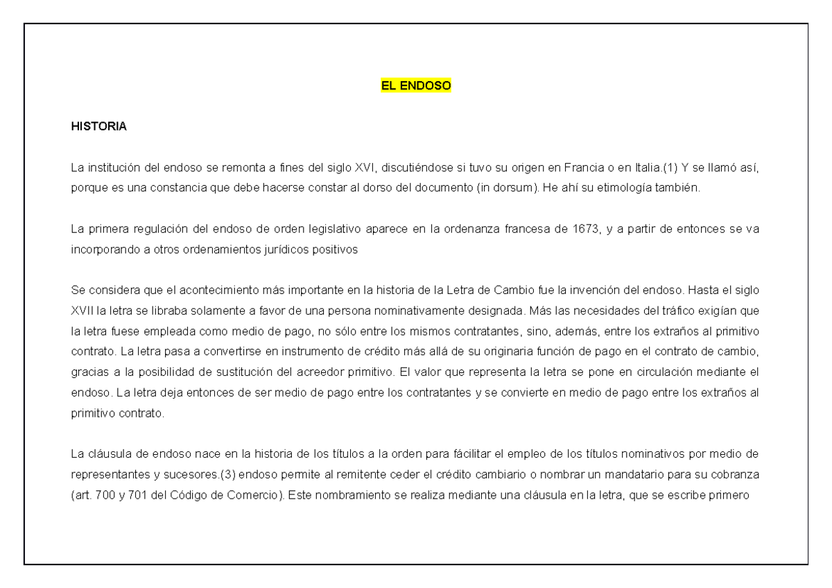 El endoso - EL ENDOSO HISTORIA La institución del endoso se remonta a ...