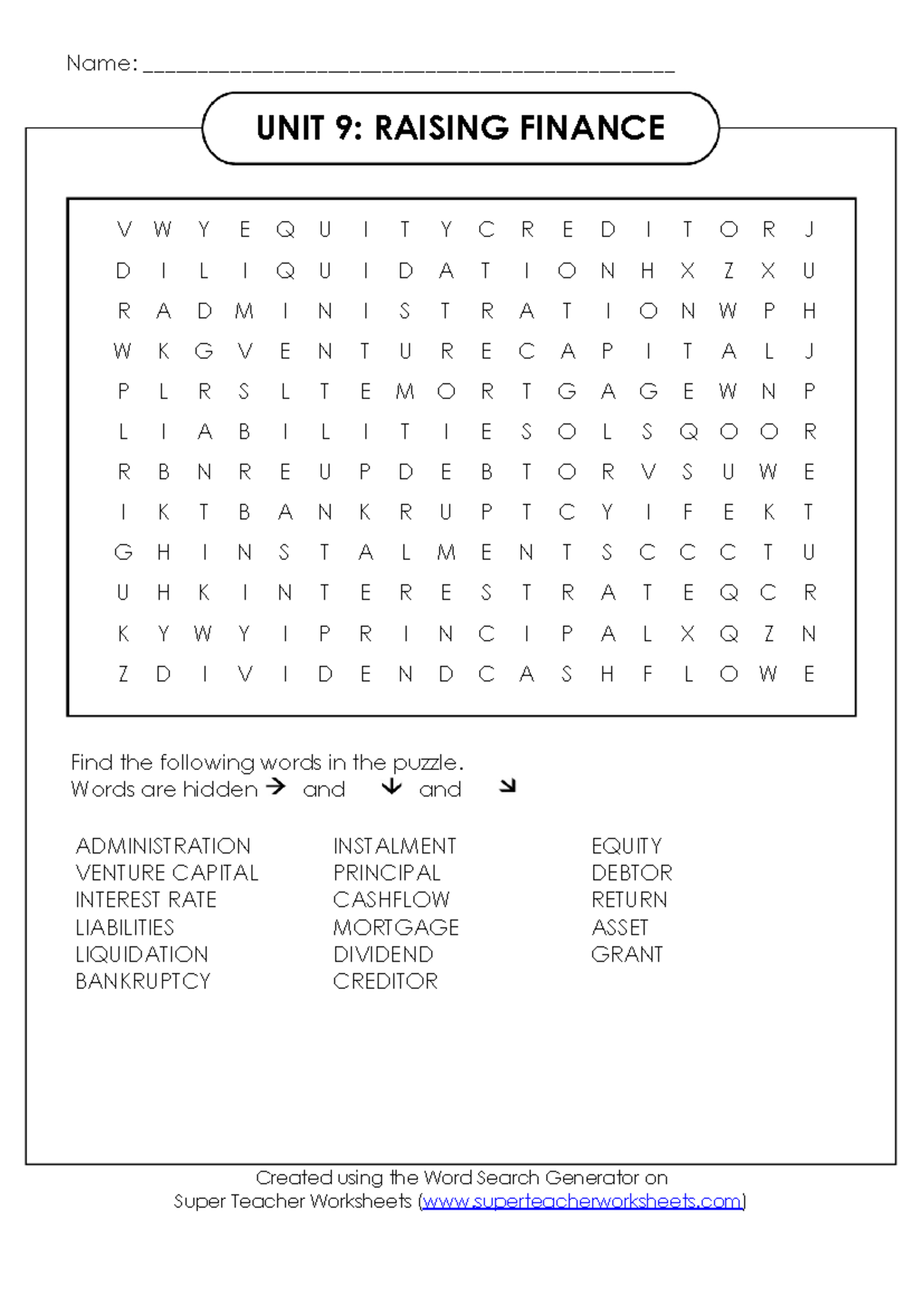 UNIT 9: RAISING FINANCE - Word Search Puzzle - Studocu