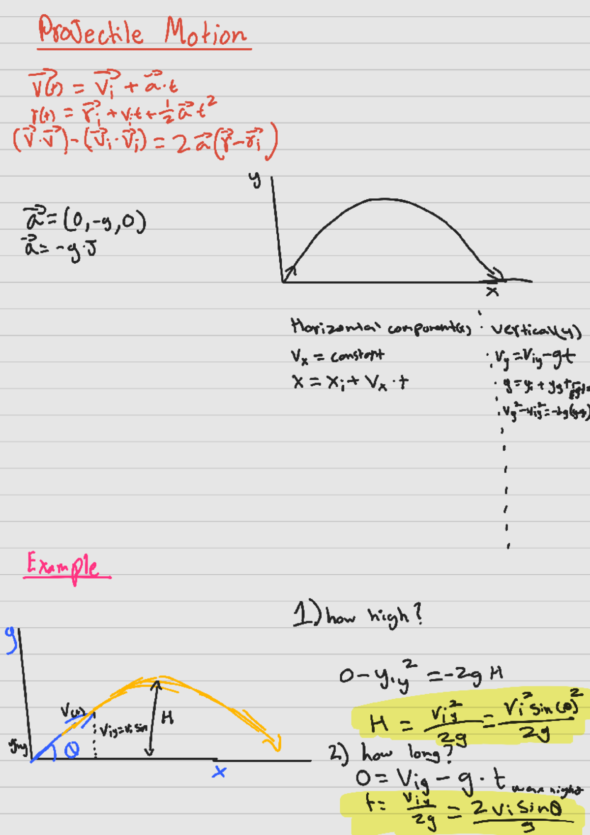 Projectile Motion Notes VG Vii - Concepts & Examples - Studocu