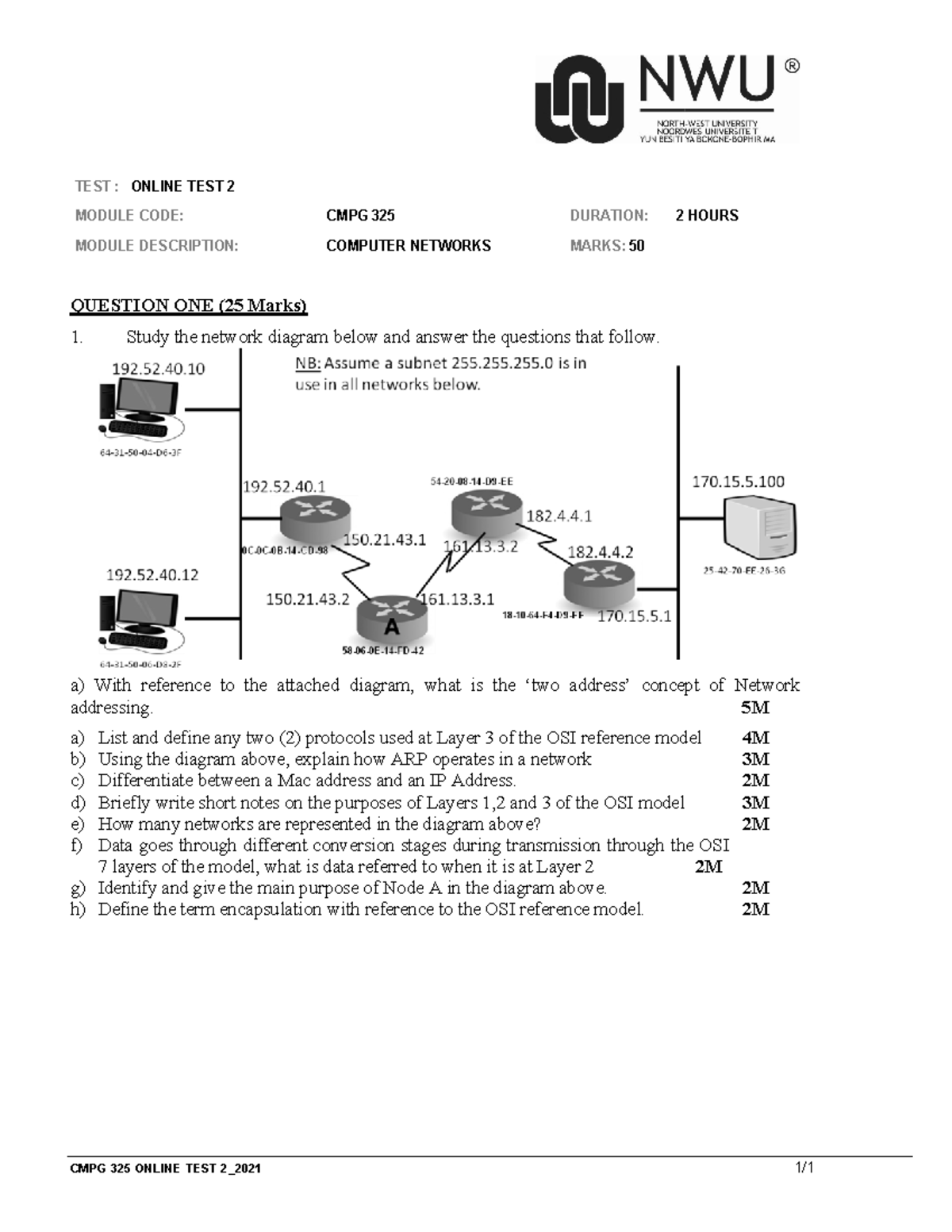 CMPG 325 Online Test 2: Computer Networks (12 Oct 2021) - Studocu