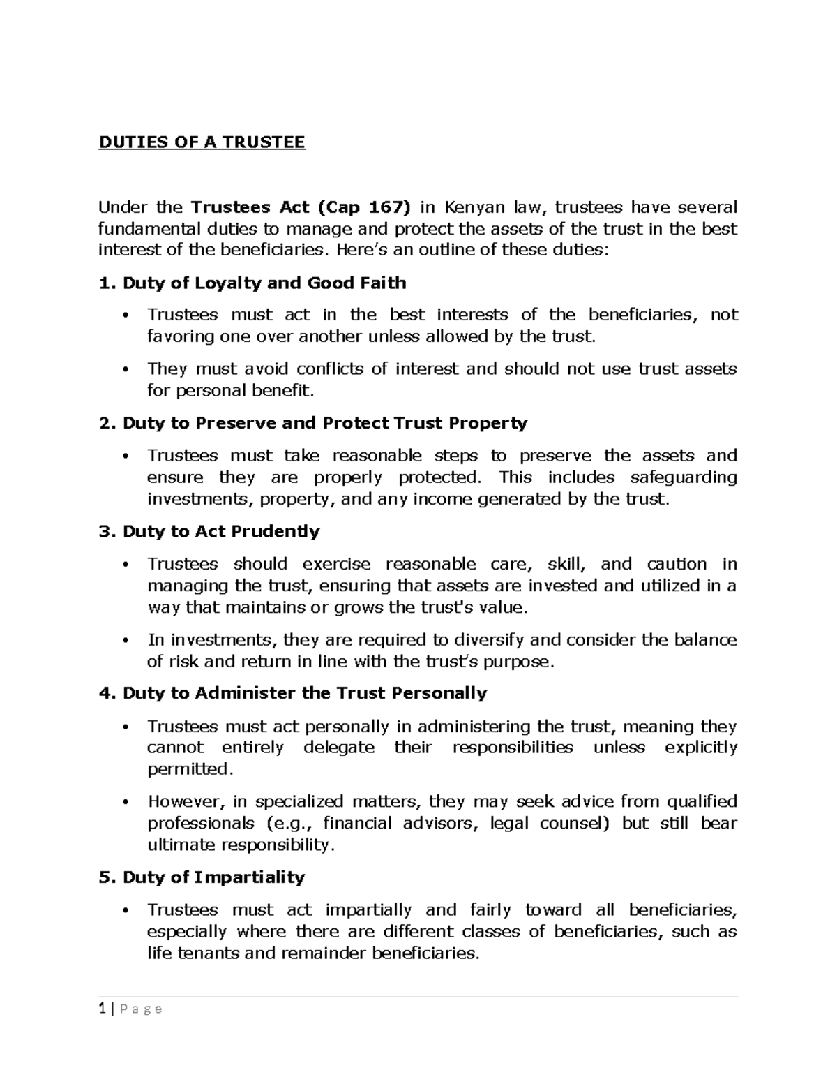 Duties of a Trustee: Key Responsibilities Under Kenyan Law - Studocu