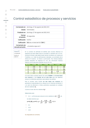Control estadístico Examen Semana 6 - Control estadístico de procesos y servicios 1. Mis cursos ...