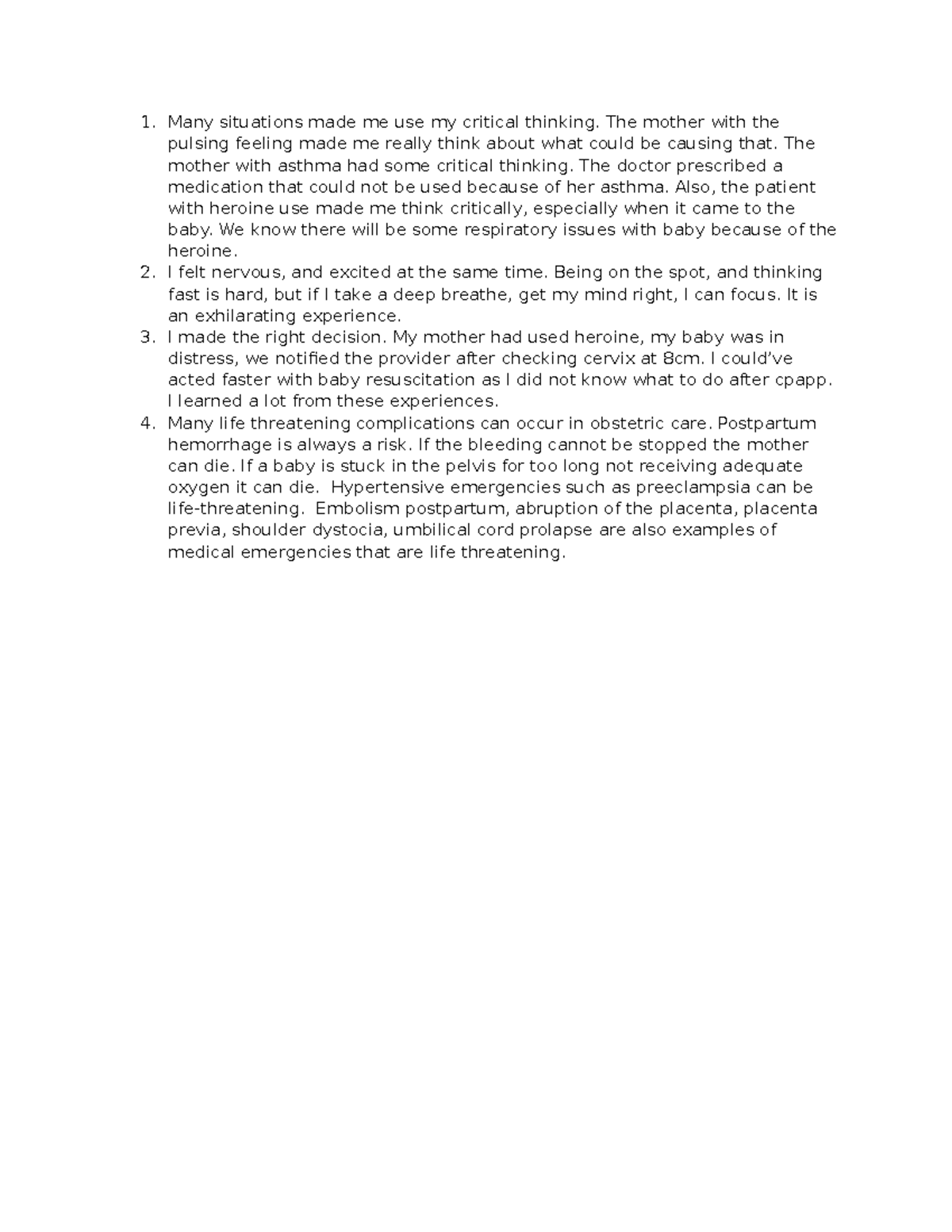 OBSIM 101: Reflection on Critical Thinking in Obstetric Care - Studocu