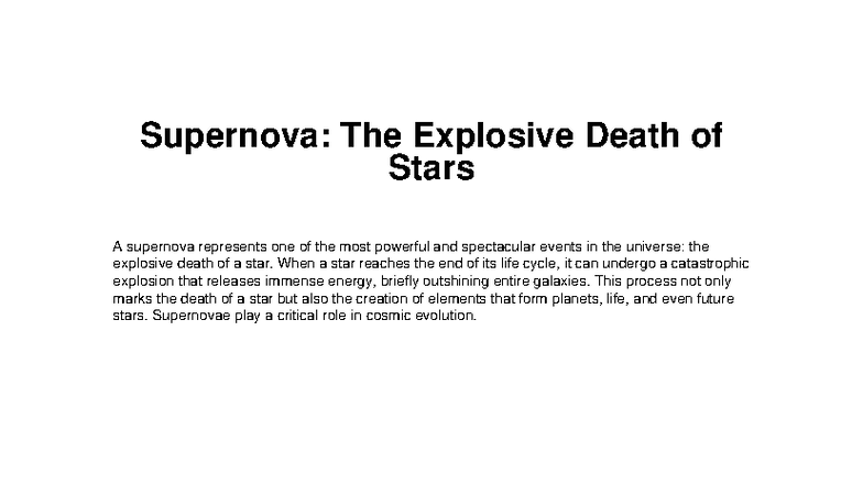 Supernova Report: The Explosive Death of Stars and Cosmic Impact - Studocu