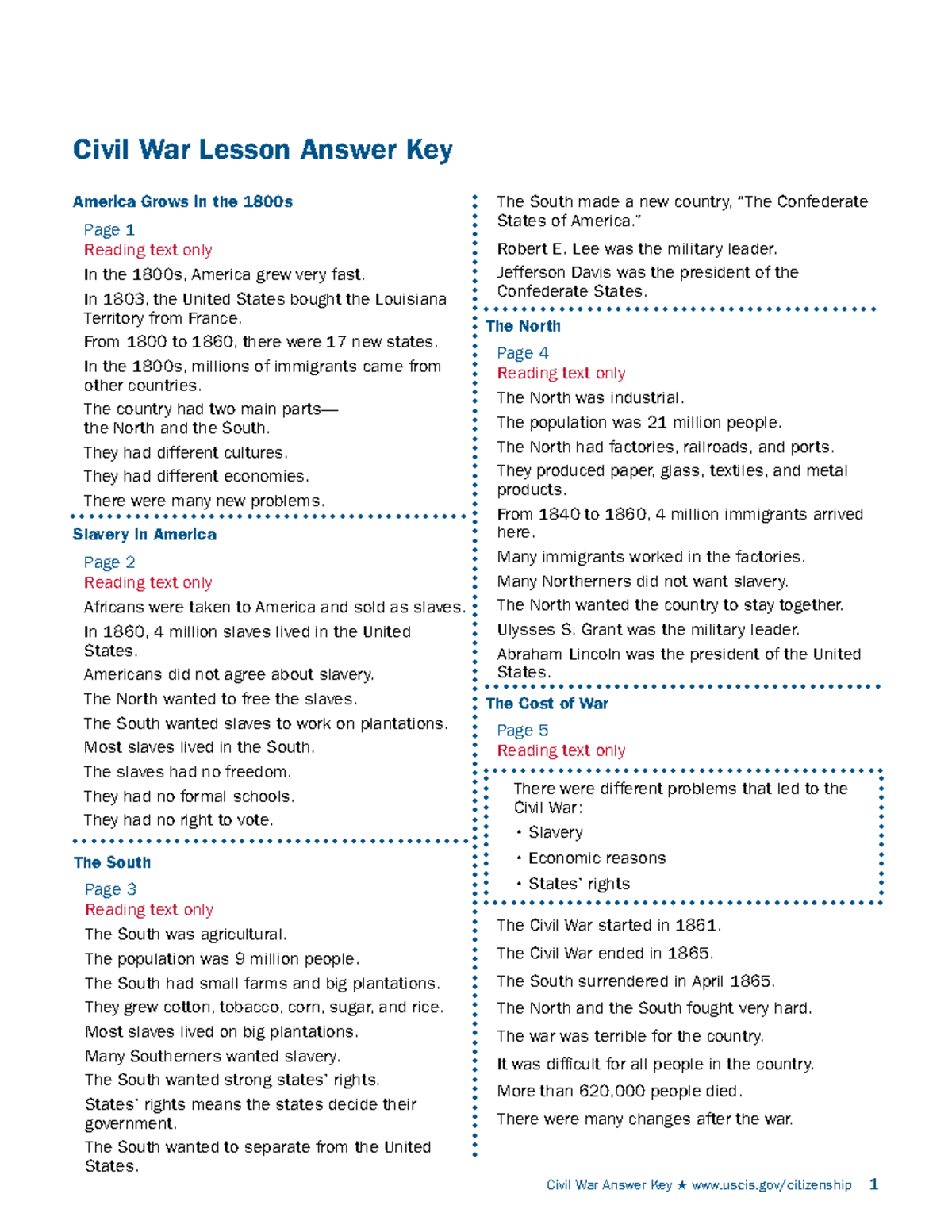 Civil War Lesson Answer Key (H): Key Insights & Corrections - Studocu