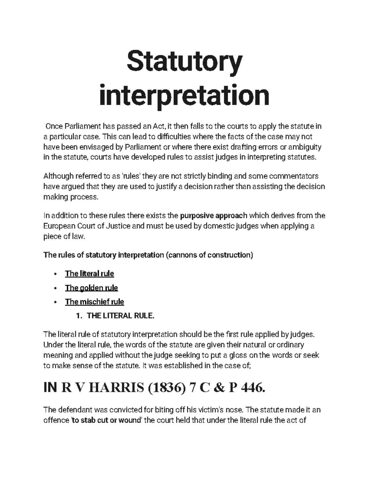 Statutory Interpretation: Rules and Case Law Analysis for Law 101 - Studocu