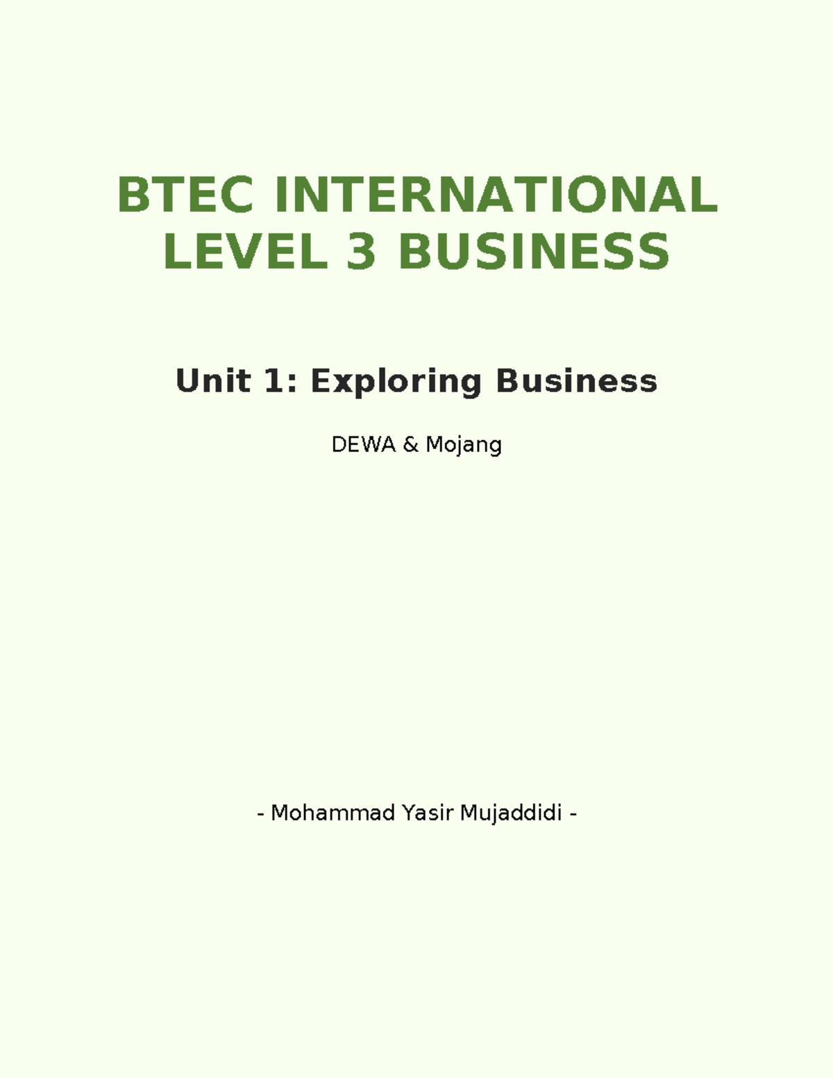 BTEC Business - asd - BTEC INTERNATIONAL LEVEL 3 BUSINESS Unit 1 ...