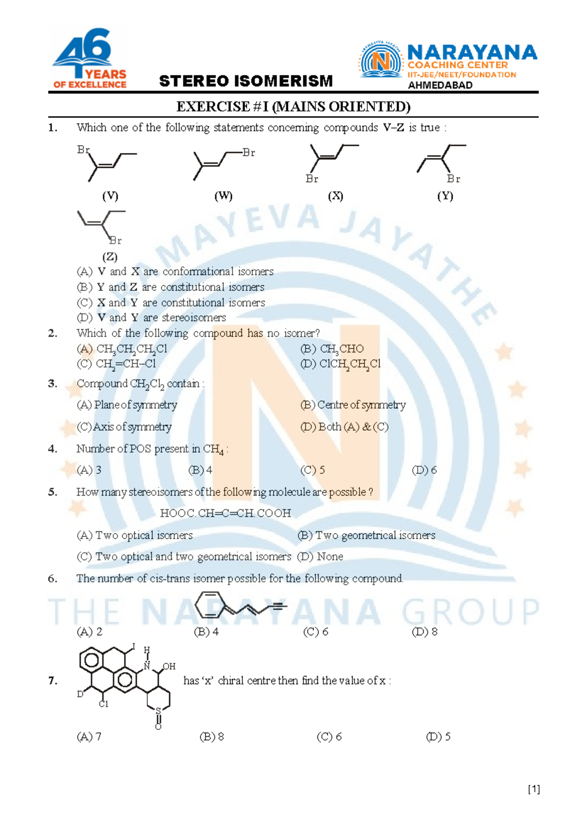 Stereo Isomerism Exercise I & II (Mains Oriented) - Studocu