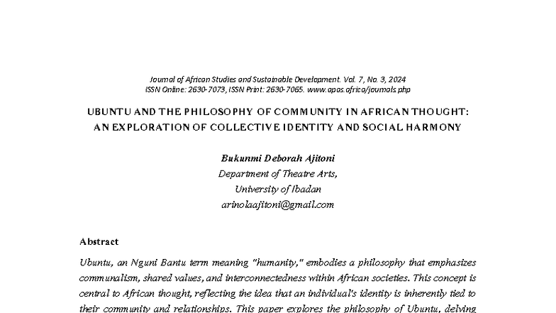 Exploration of Ubuntu Philosophy in Community Identity & Harmony (5672 ...