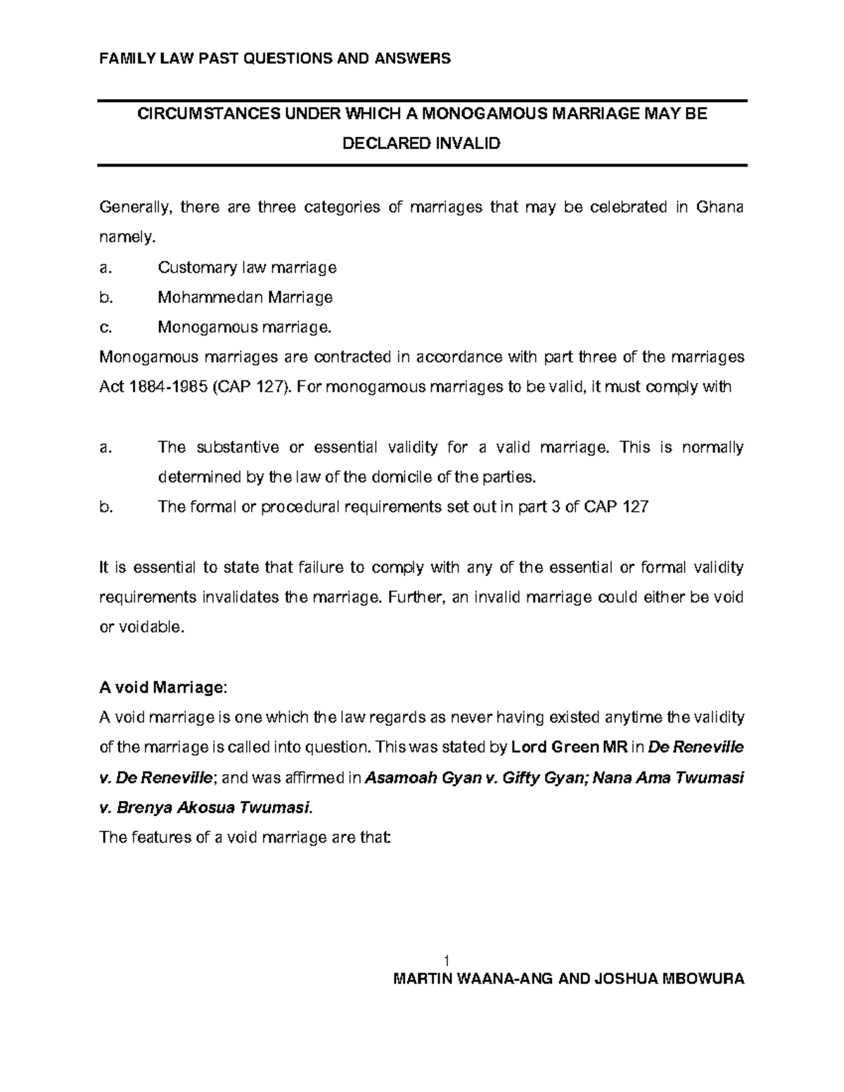 FAMILY LAW PAST QUESTIONS & ANSWERS ON MONOGAMOUS MARRIAGE VALIDITY ...