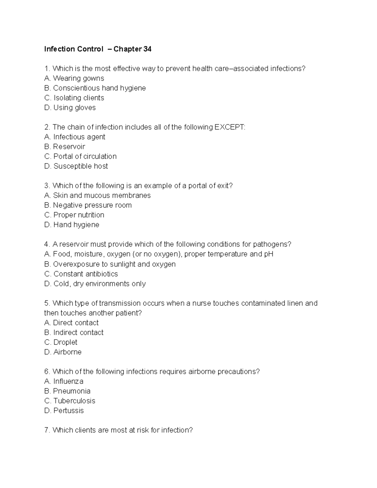 Infection Control & Hygiene Review - PRN116 Practice Exam - Studocu