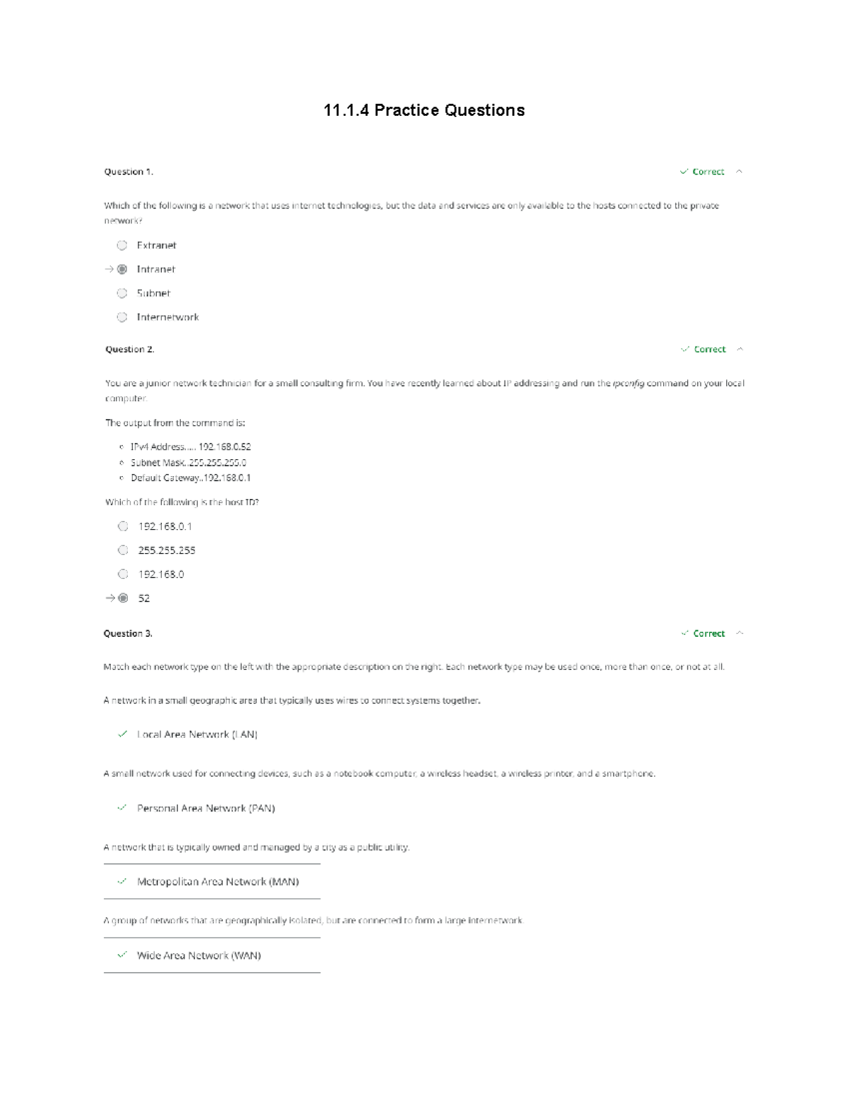 Module 2-2 Quiz: 11.1.4 Practice Questions Review - Studocu