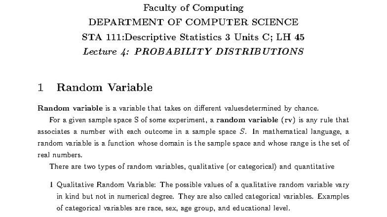 STA 111 - Comprehensive Guide to Probability Distributions and Random ...