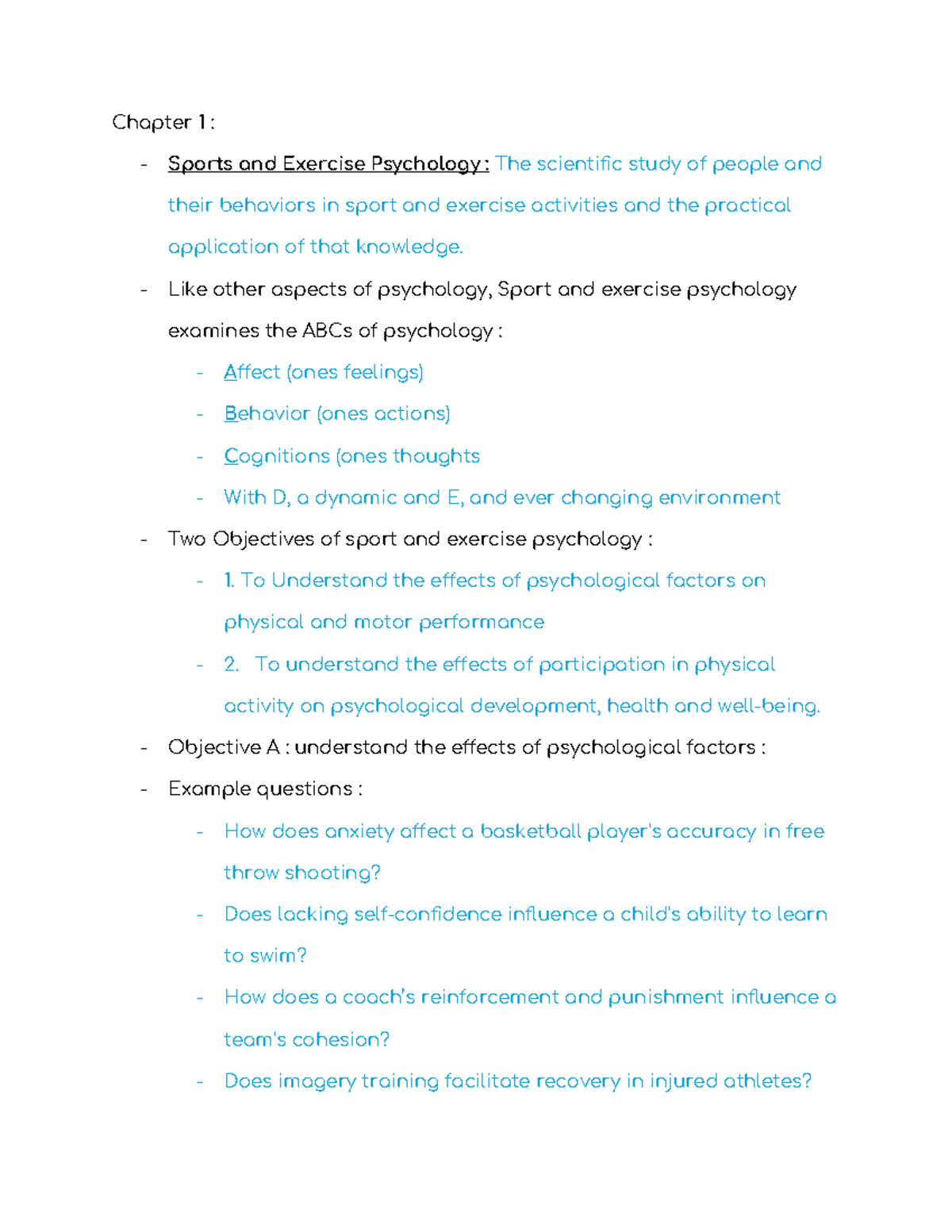 Chapter 1: Sports and Exercise Psychology Overview (PSY 101) - Studocu