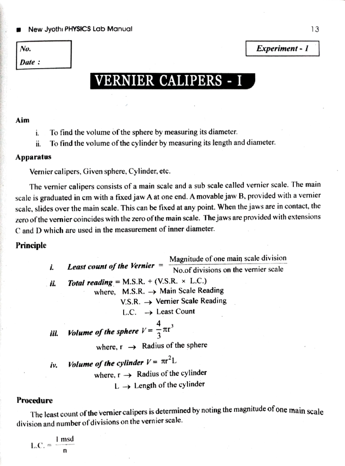 Vernier Calipers Experiment: Volume Measurement of Sphere & Calorimeter ...