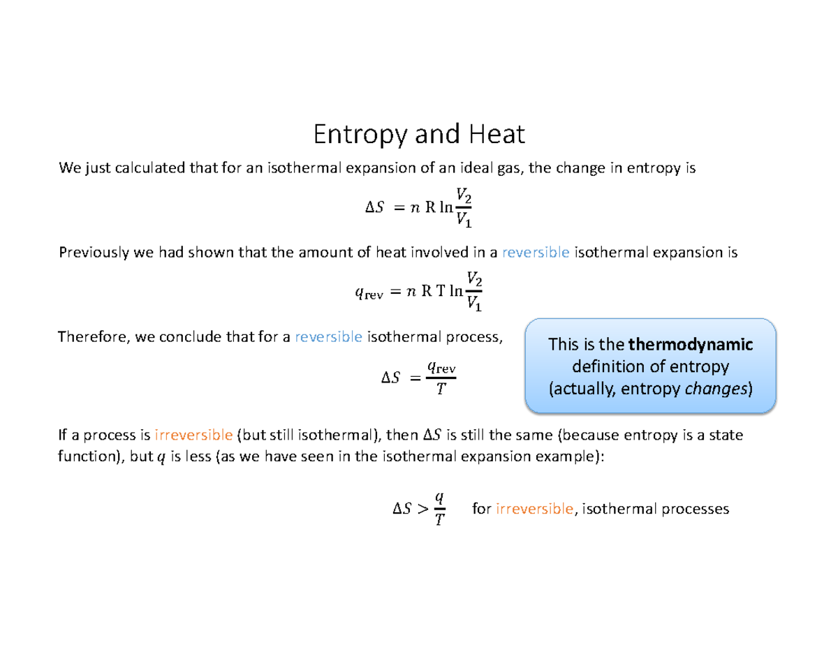 Thermodynamics: Entropy Changes & Second Law (Ch10) Notes - Studocu