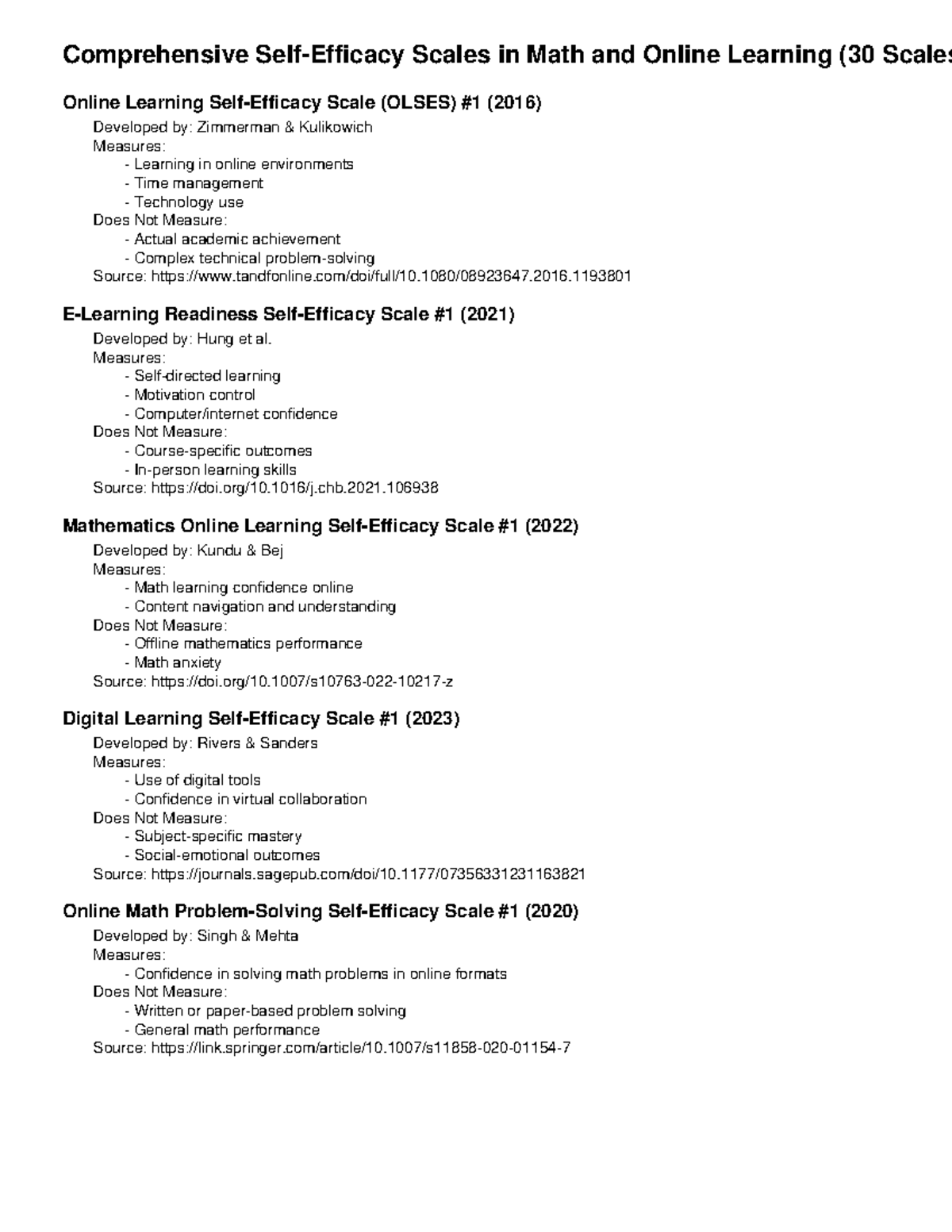 Math and Online Learning Scales Compilation (OLSES) - Studocu