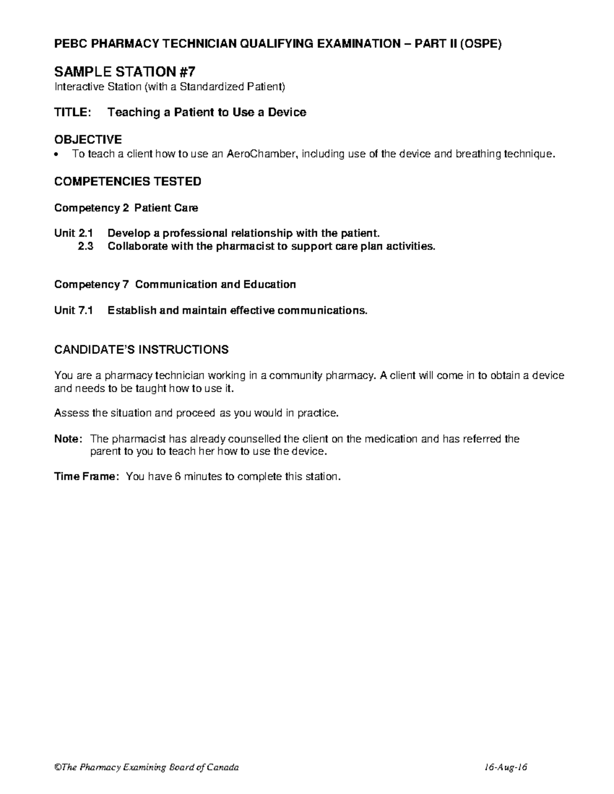 Sample Station # 7 - ospe - PEBC PHARMACY TECHNICIAN QUALIFYING ...