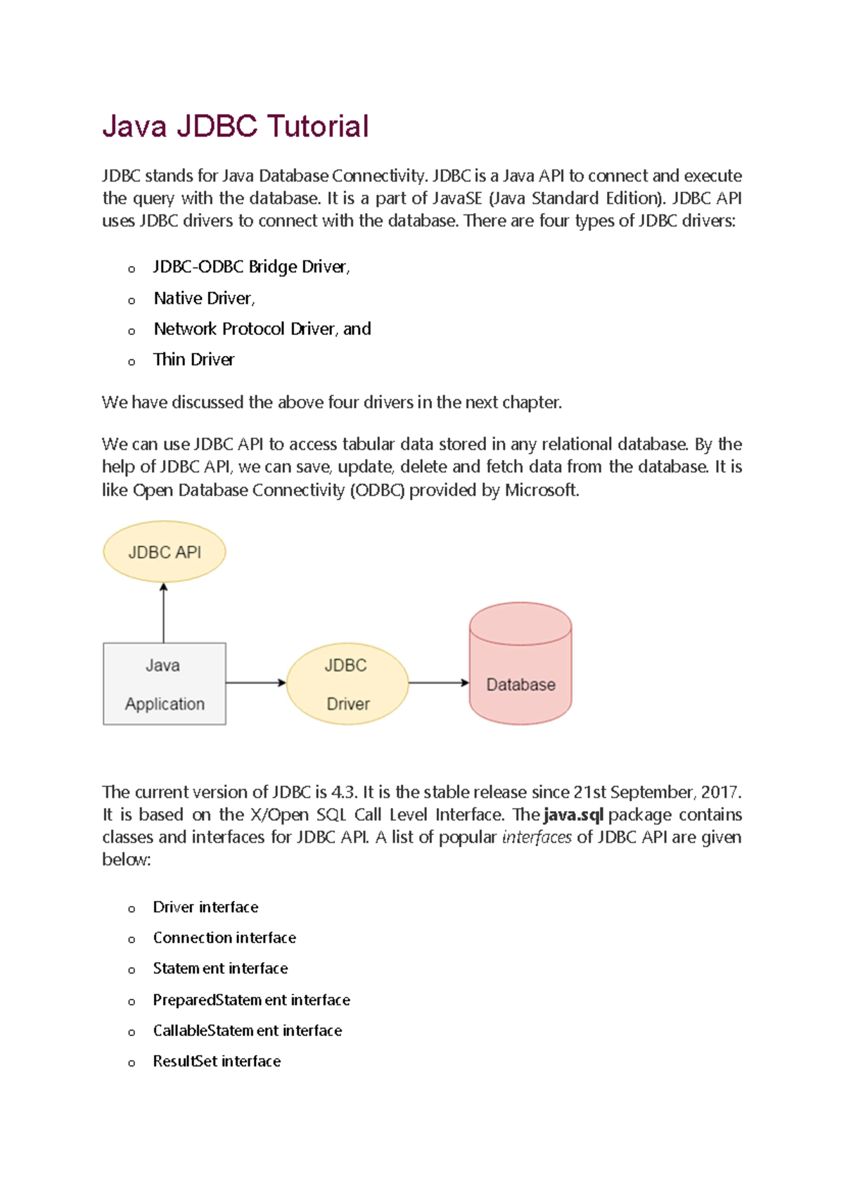 Jdbc 1 - java database connectivity - Java JDBC Tutorial JDBC stands for Java Database ...