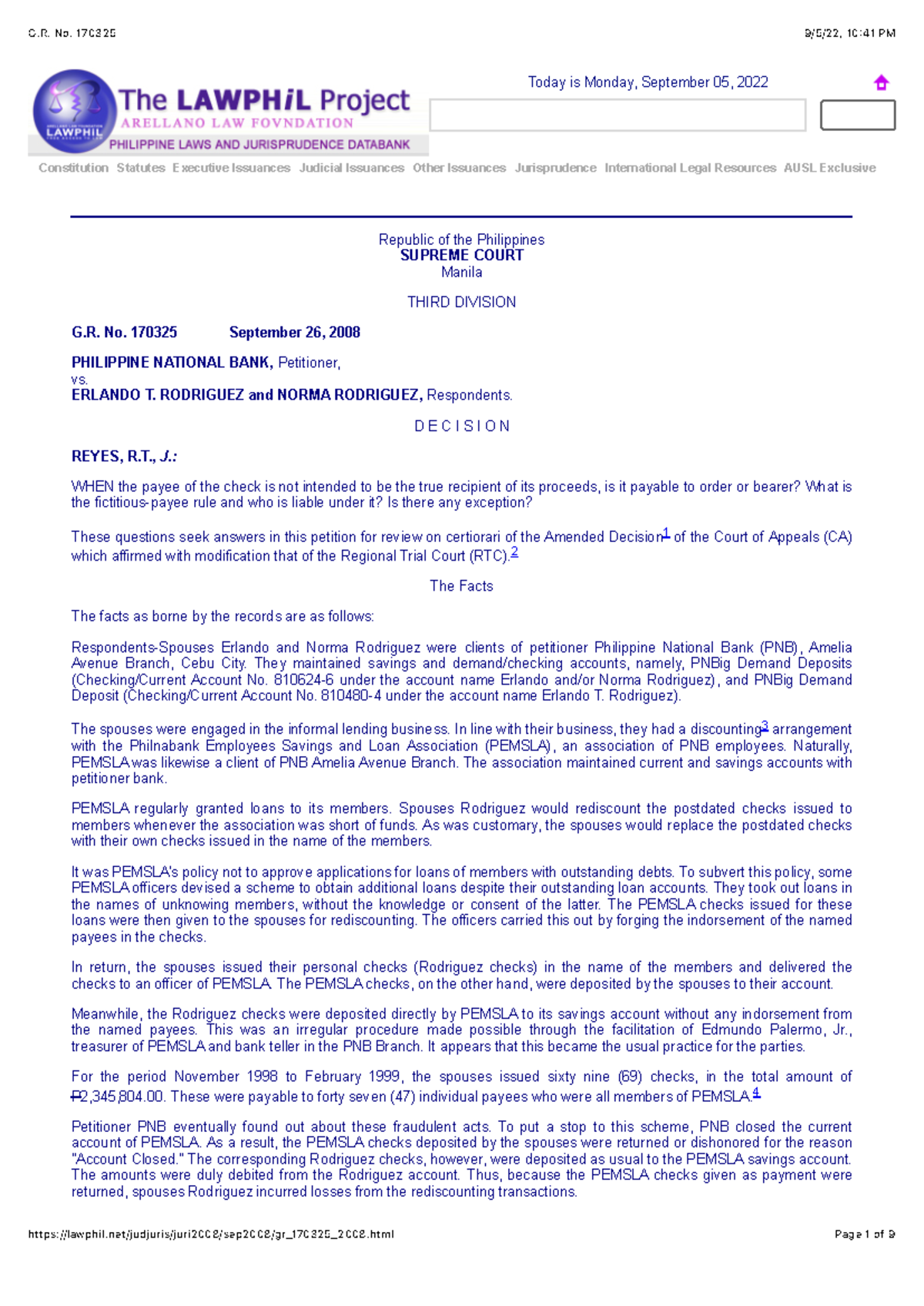 Philippine National Bank v. Rodriguez: G.R. No. 170325 Case Analysis ...