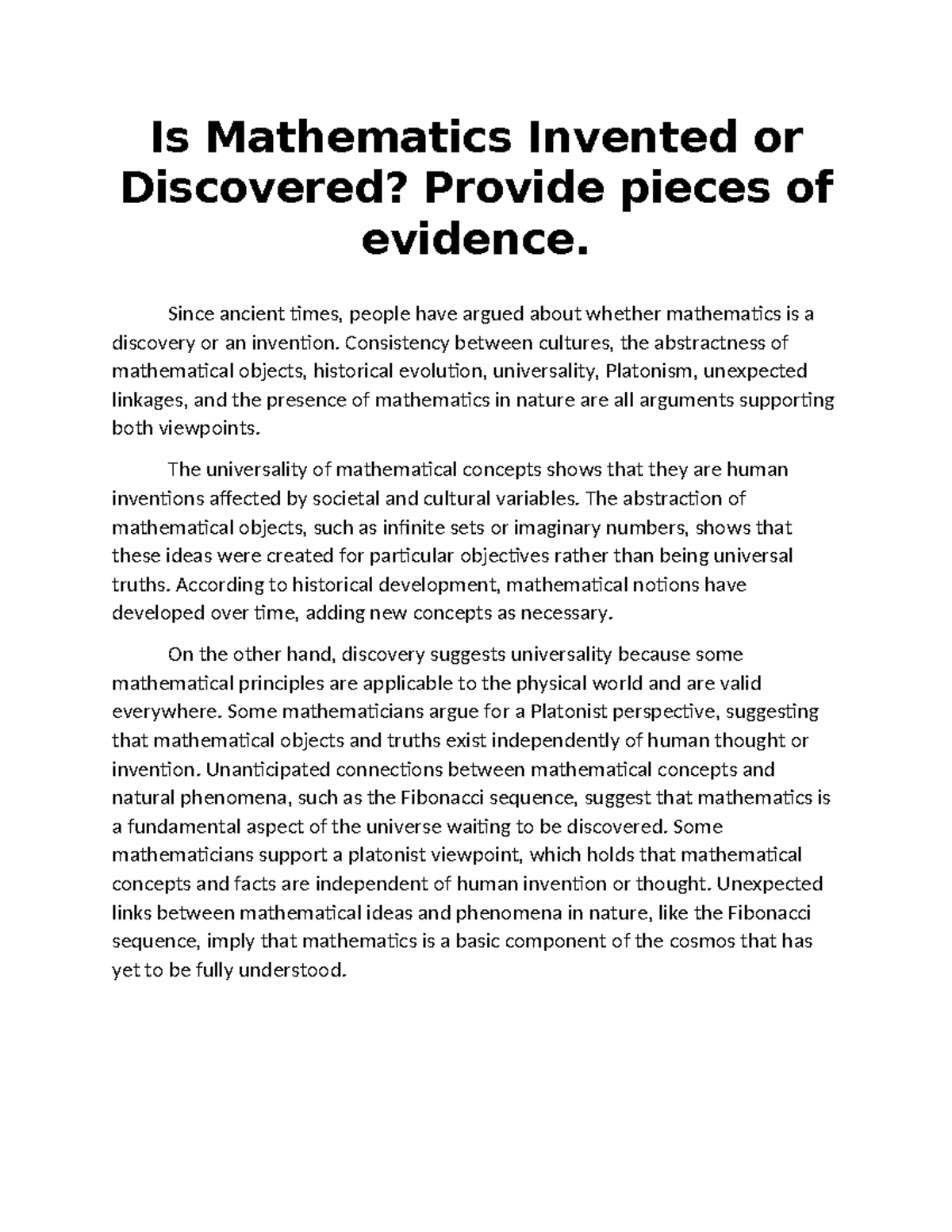 Mathematics: Invention or Discovery? An In-Depth Analysis - Studocu