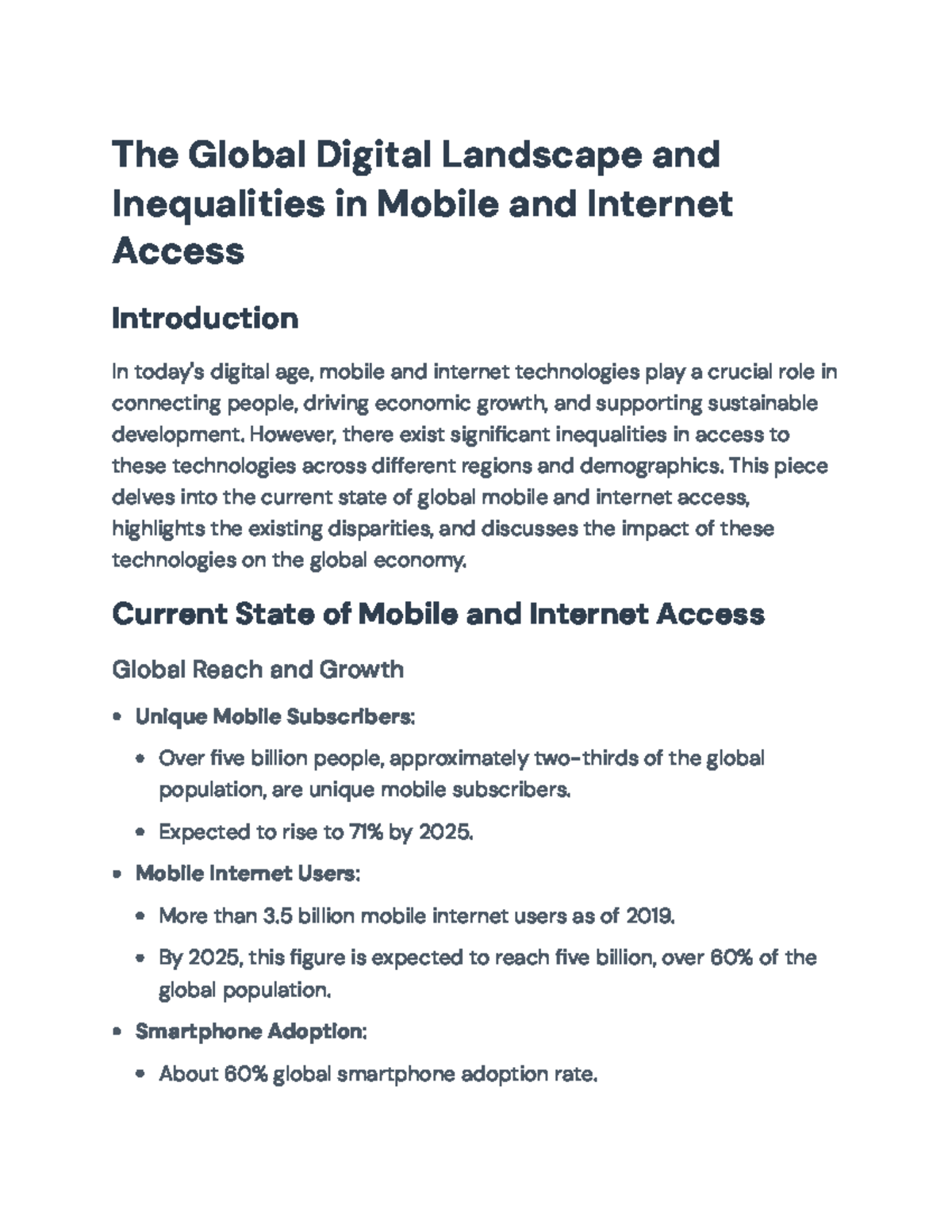 Global Digital Divide: Inequalities in Mobile and Internet Access ...