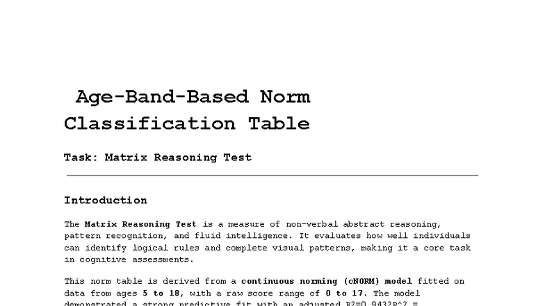 T4 Matrix Reasoning Test: Age-Band Norm Classification Table - Studocu