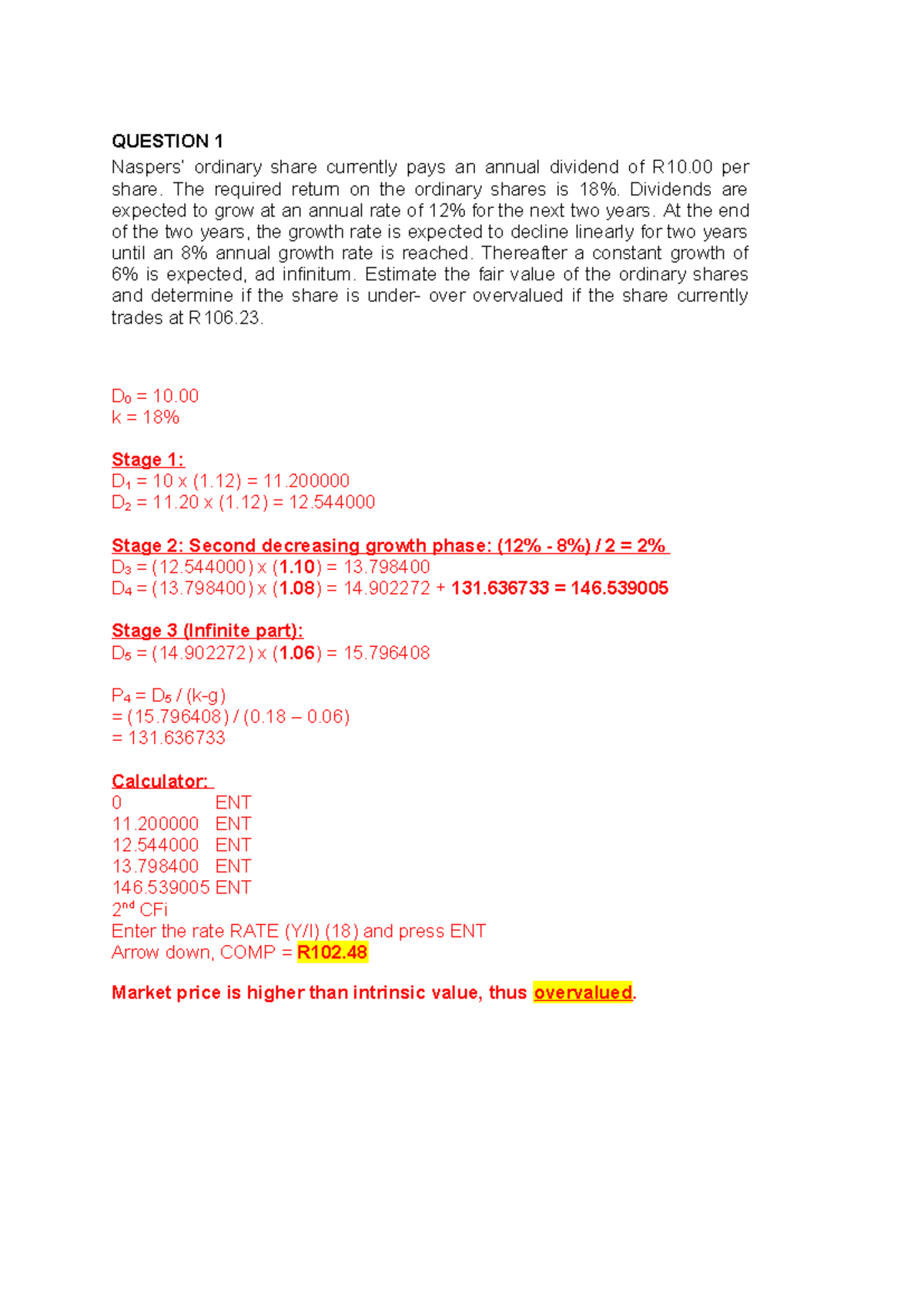 Chapter 9 Examples: Valuation of Ordinary Shares Analysis - Studocu