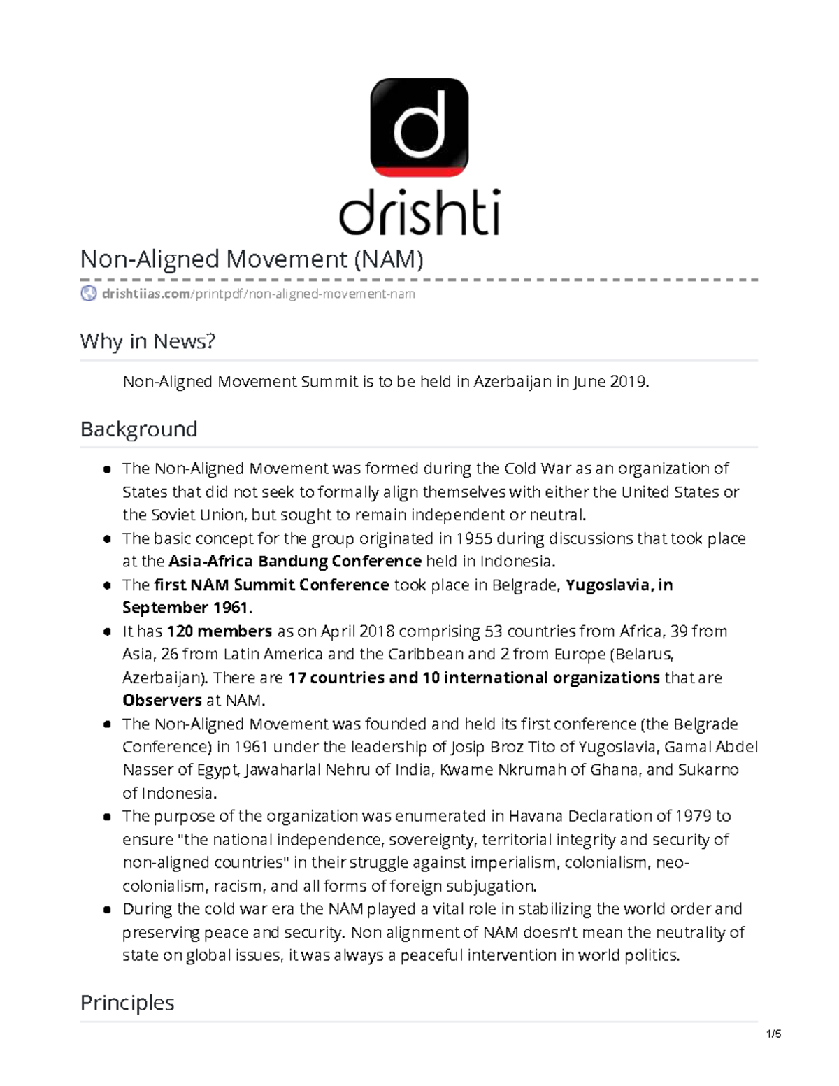 NAM (Non-Aligned Movement) Notes for IAS Preparation - Studocu