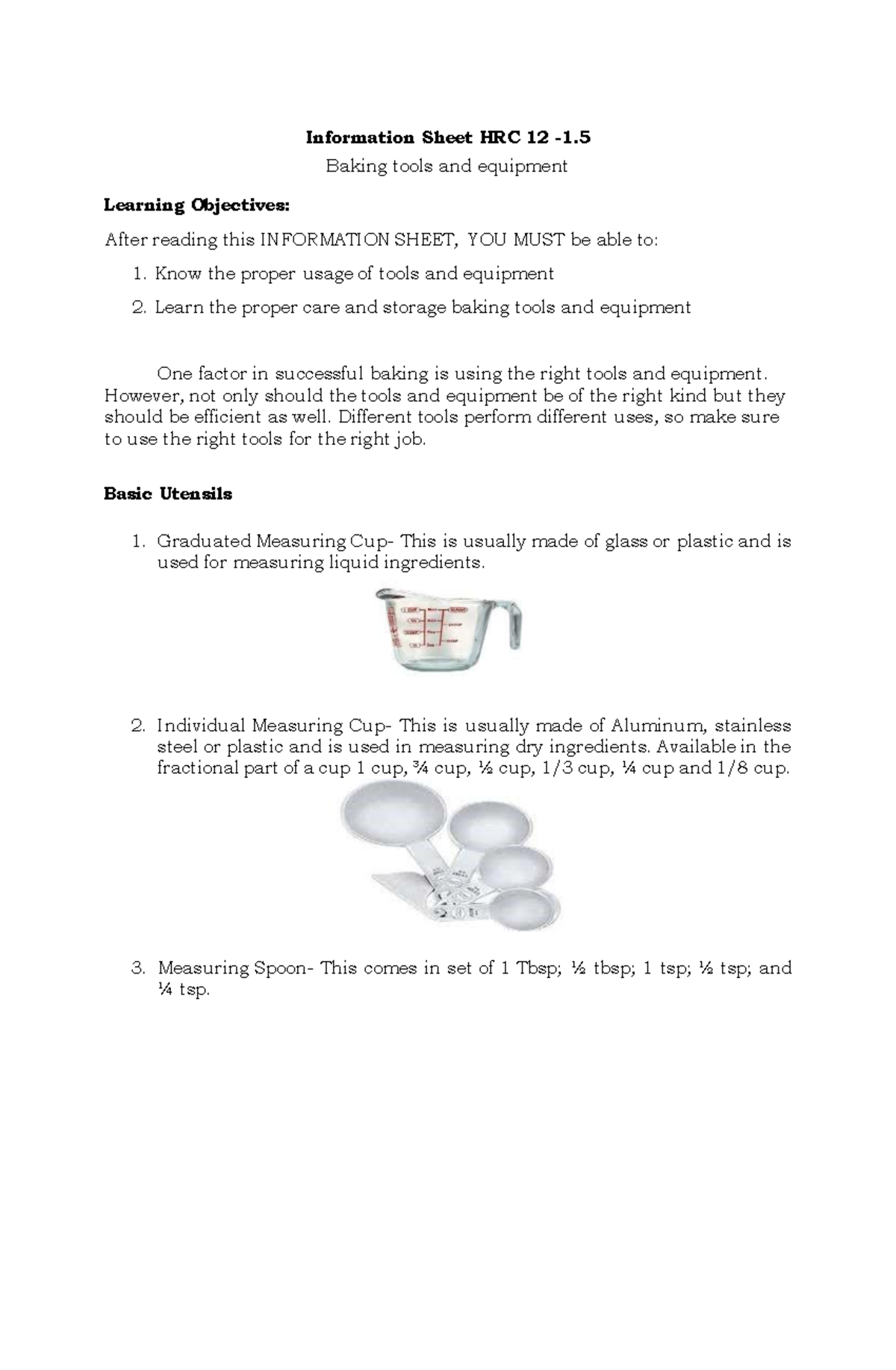 Baking Tools & Equipment Guide - HRC12-1 Information Sheet - Studocu