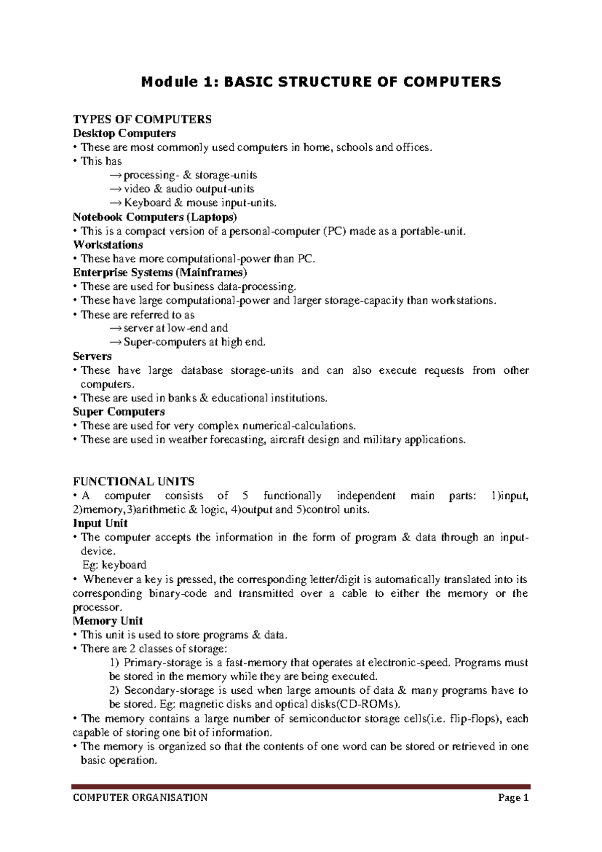 Module 1: Basic Structure of Computers - COA Full Notes - Studocu