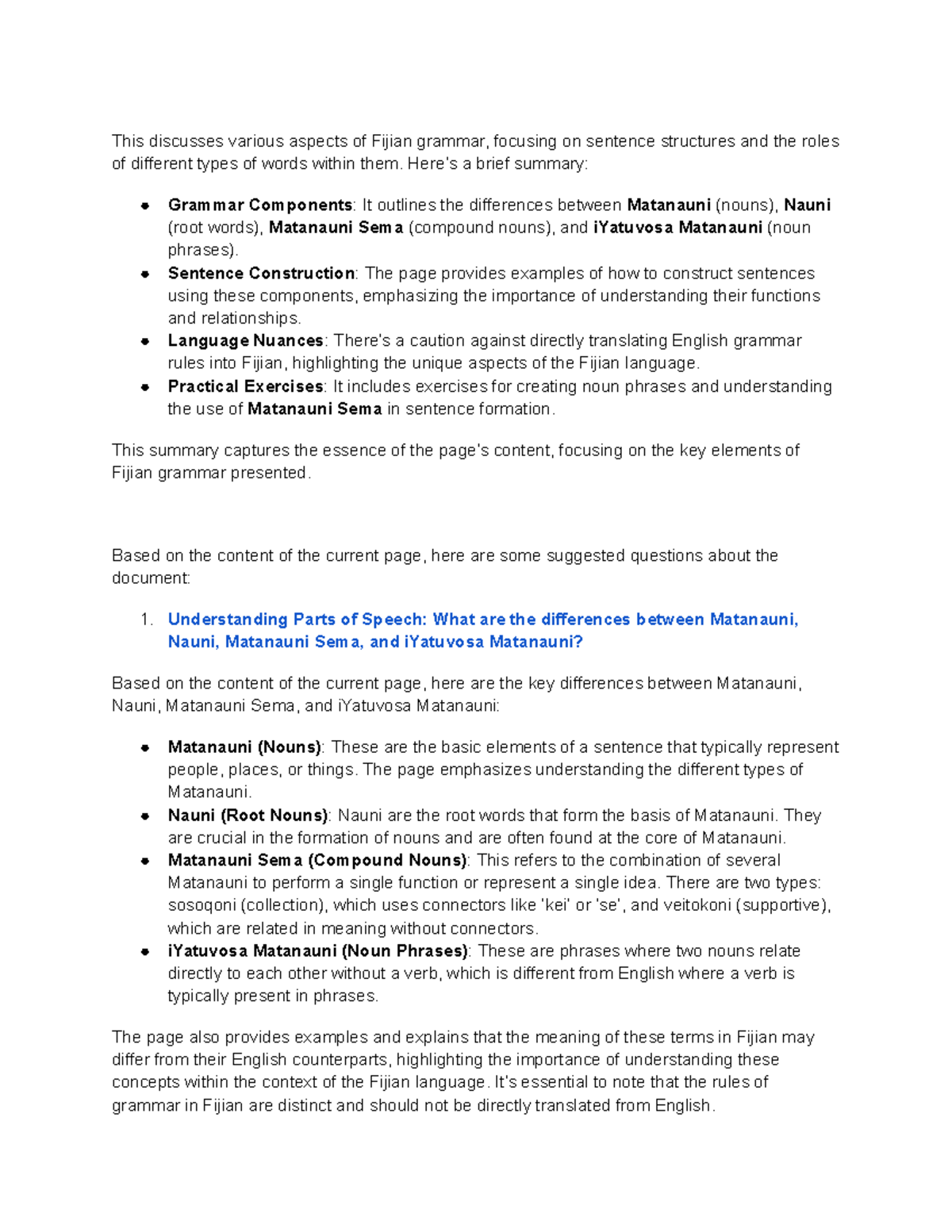 Fijian Grammar Focus: Co-Pilot Notes for Vuli 2, Week 8 - Studocu