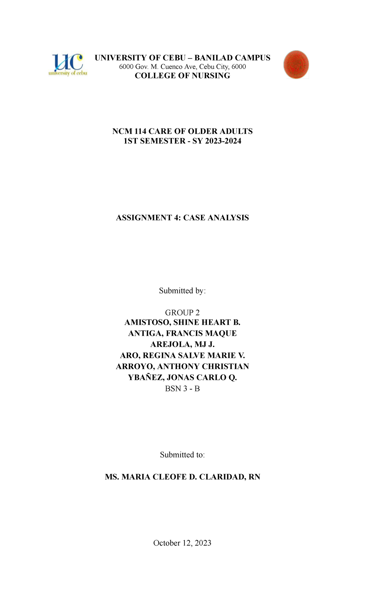Group-2-NCM-114-Assignment-4-superfinal - UNIVERSITY OF CEBU – BANILAD ...