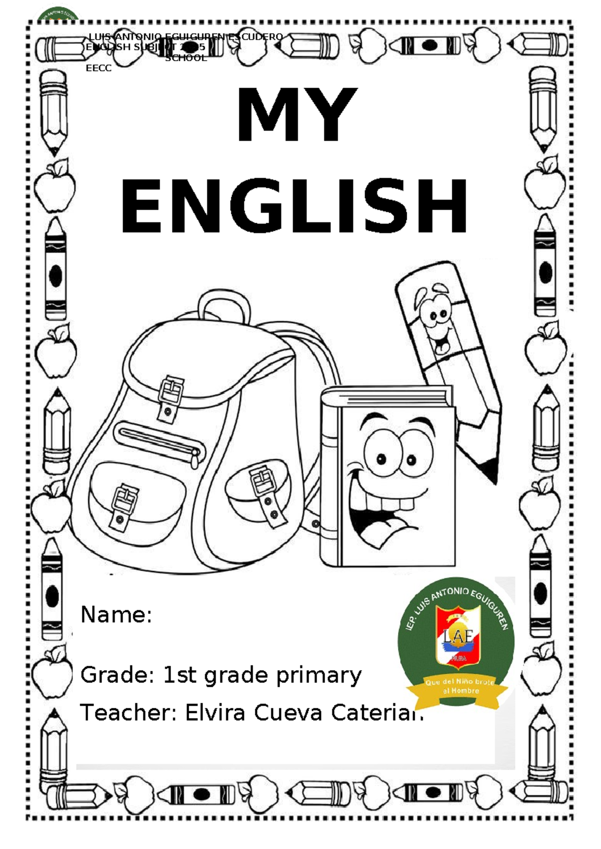 1ST Grade Notebook 25 - workbook for class - MY ENGLISH NOTEBOO Name ...
