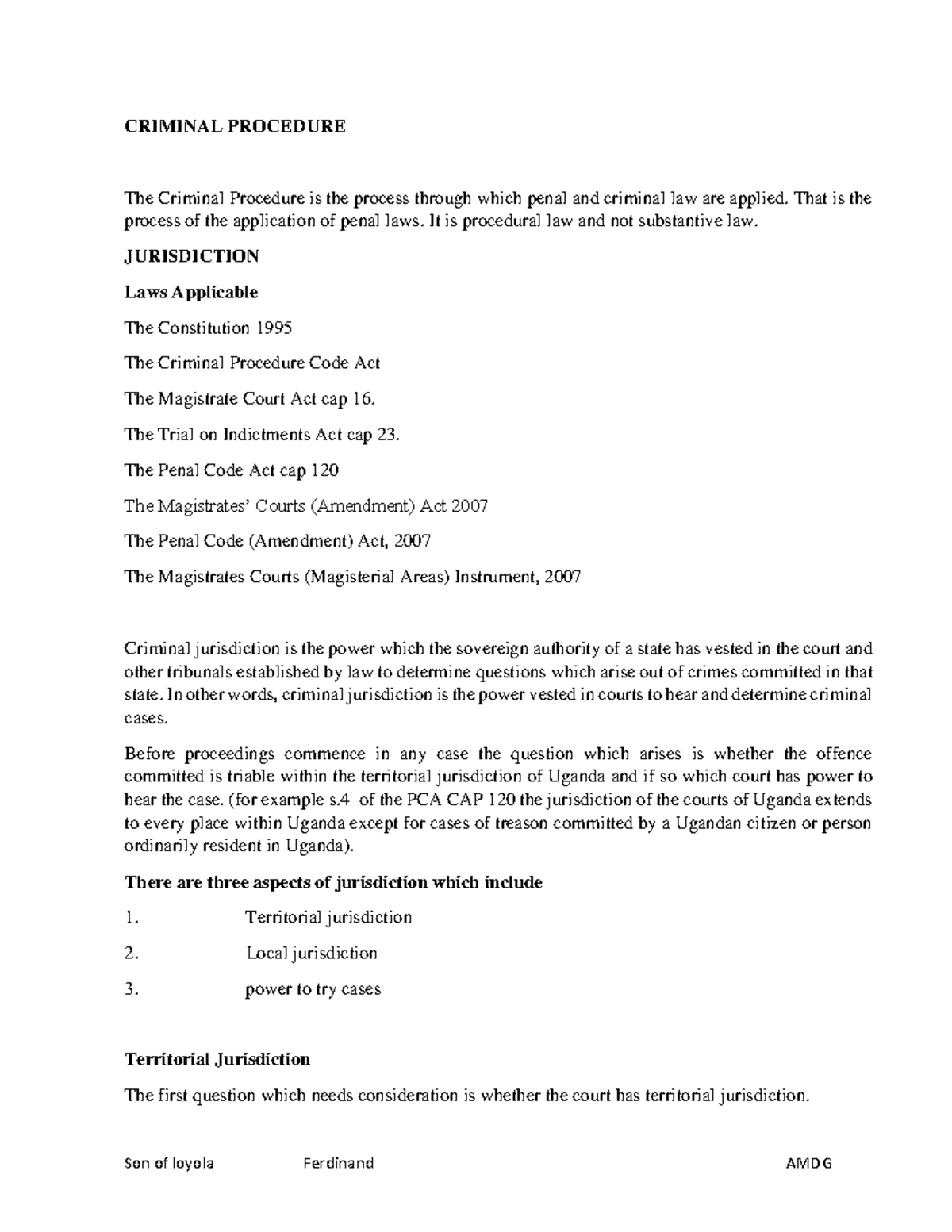 Criminal Procedure Notes: Understanding Jurisdiction & Legal Framework ...
