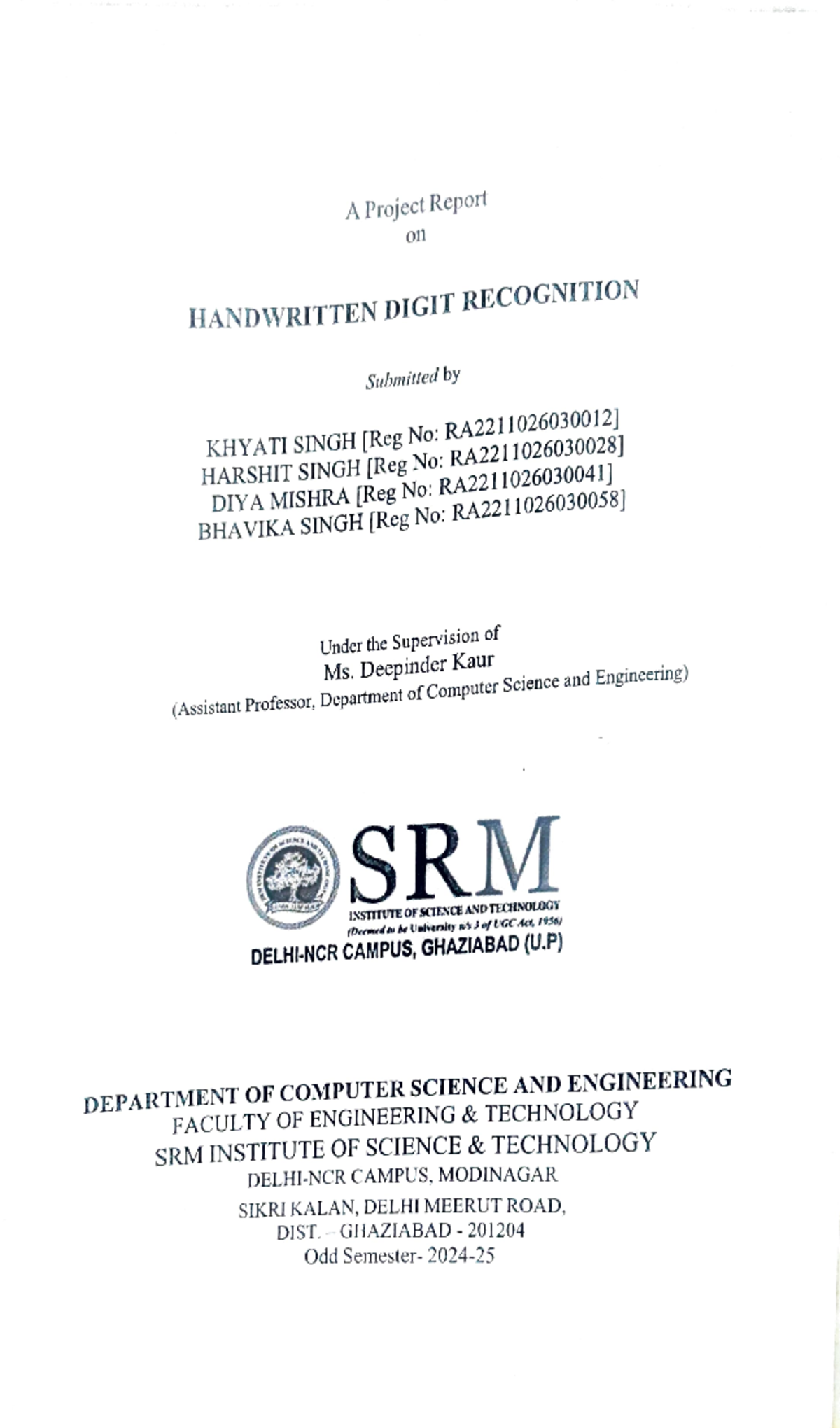 ML Project Report: Handwritten Digit Recognition - CS2024 - Studocu
