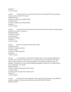 Exam 7 - Exam 7 EMT - Question 1 0 out of 1 points Incorrect Aspirin is ...
