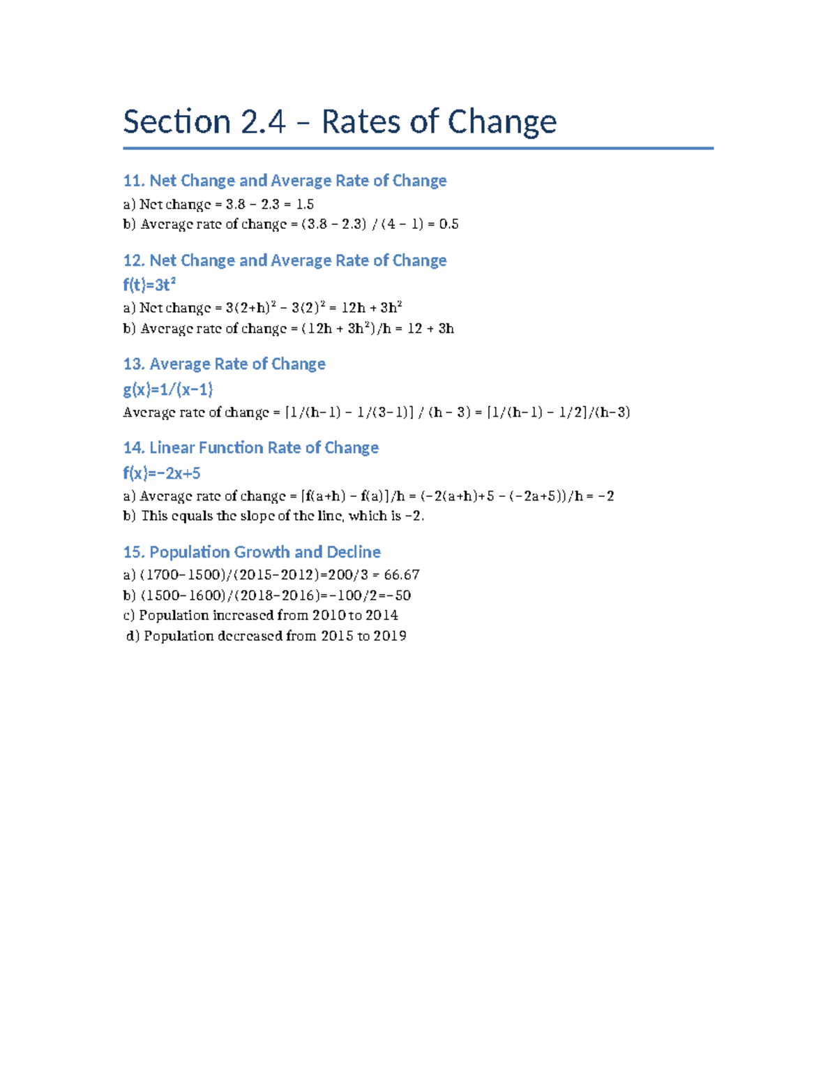 Section 2.4 Rates of Change Practice Problems - Studocu