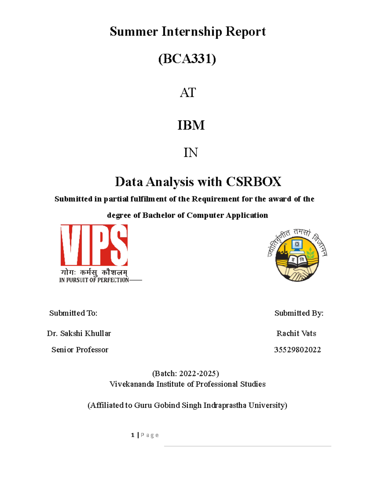 Summer Internship Report (BCA331) - Data Analysis at IBM - Studocu