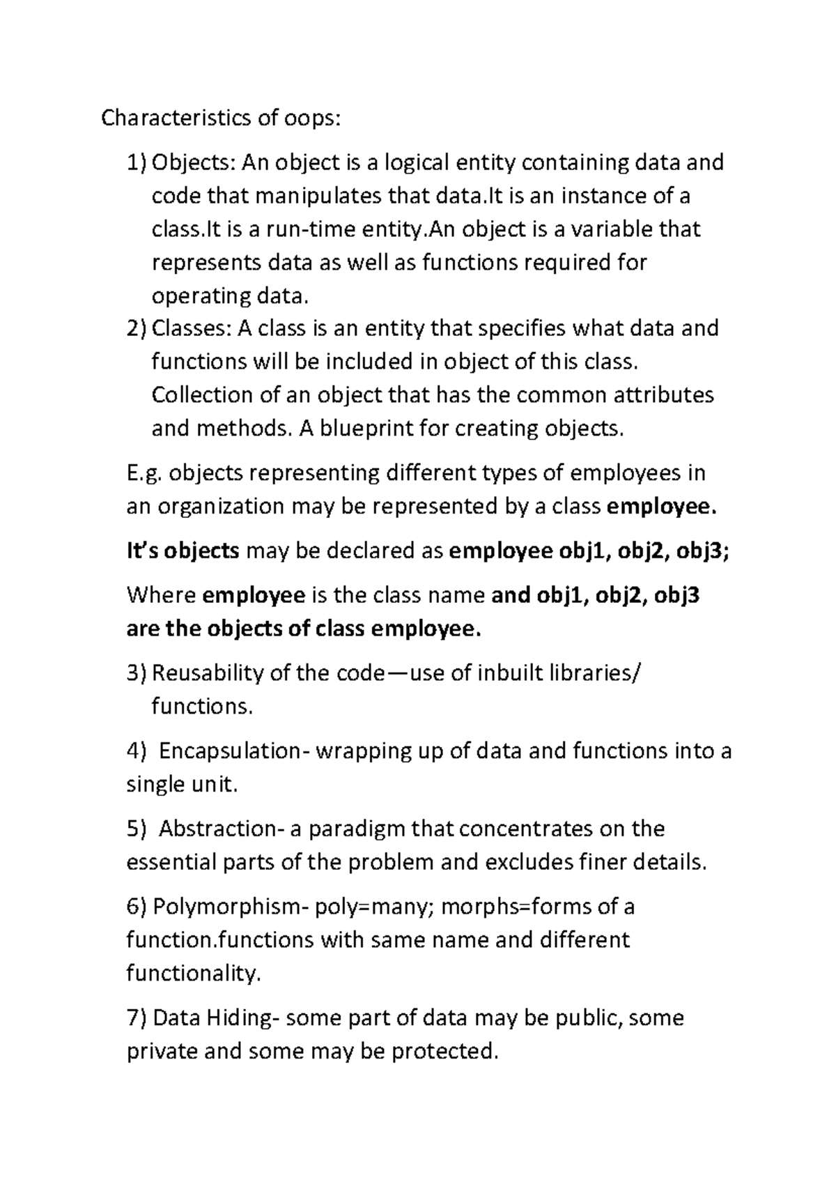 OOP Concepts & Notes - IPU OOP Final Exam Preparation - Studocu