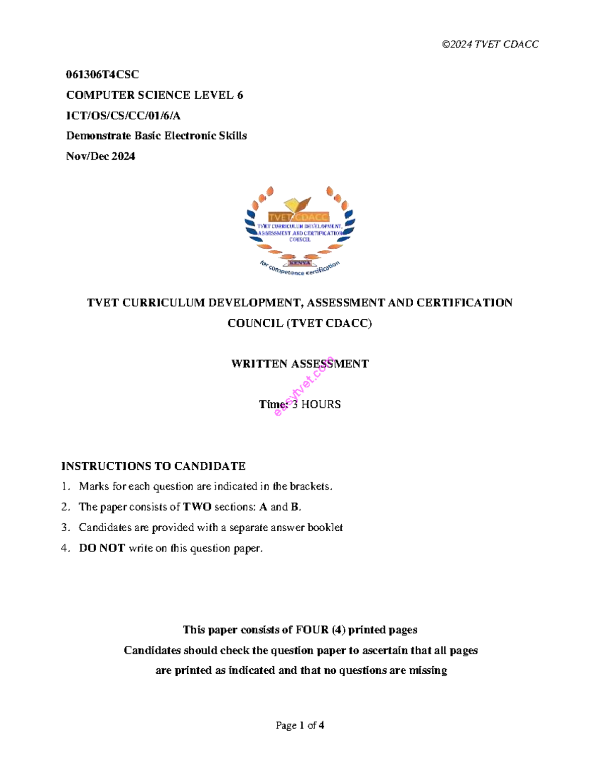 TVET CDACC 061306T4CSC COMPUTER SCIENCE LEVEL 6 Basic Electronics ...