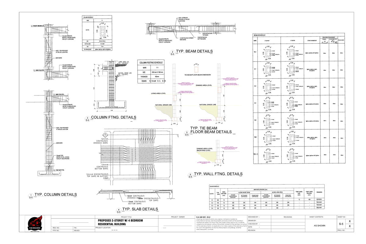 S-5: Detailed Column and Beam Schedule for Residential Building - Studocu