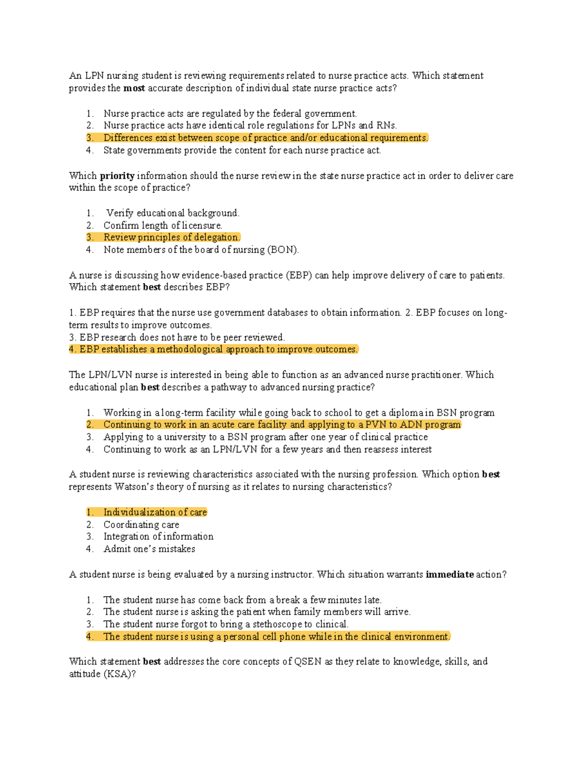 LPN 101: Fundamental Questions for Nursing Exam 1 Review - Studocu
