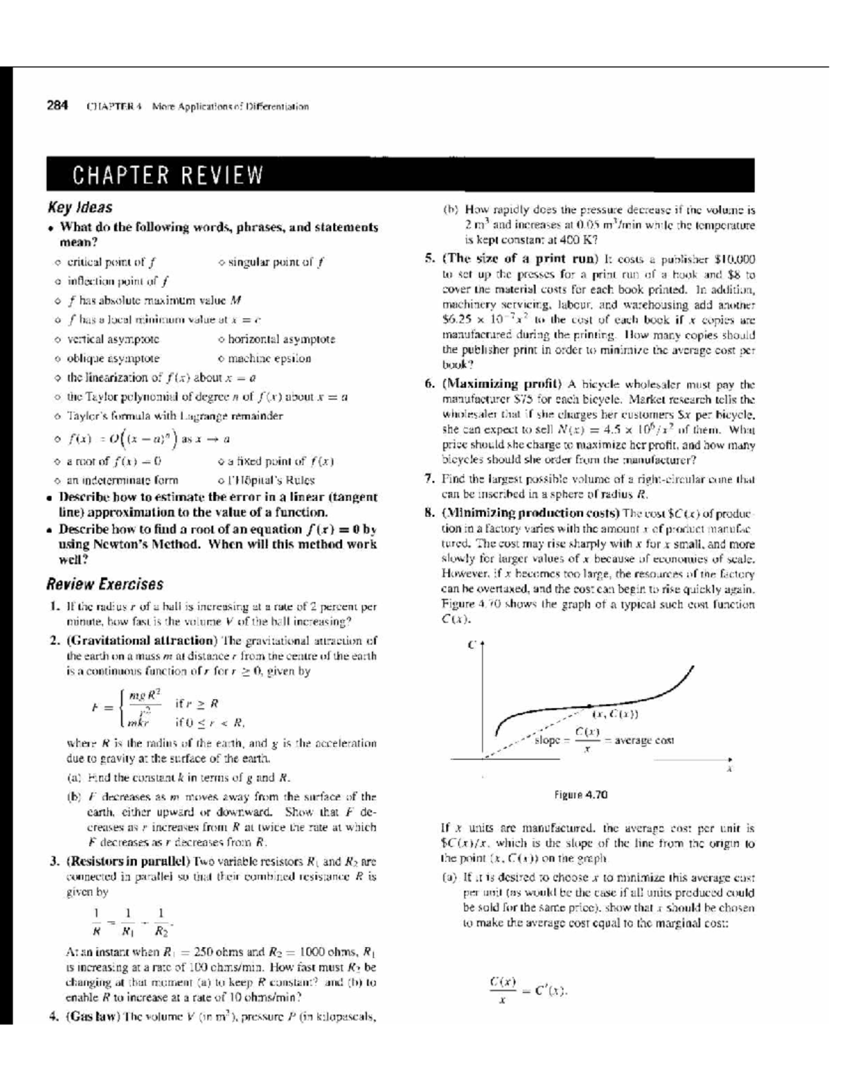 284 Calculus 2 CHAPTER Review: Applications of Differentiation Concepts ...