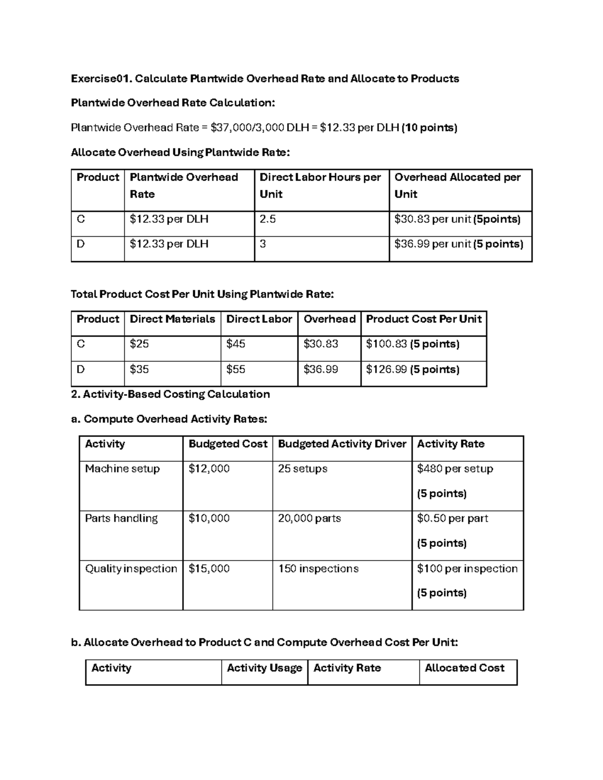 TT 05 ABC ( Solution) - Exercise 01. Calculate Plantwide Overhead Rate ...