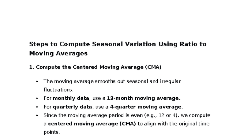 Steps to Compute Seasonal Variation Using Ratio to Moving Averages (TS ...