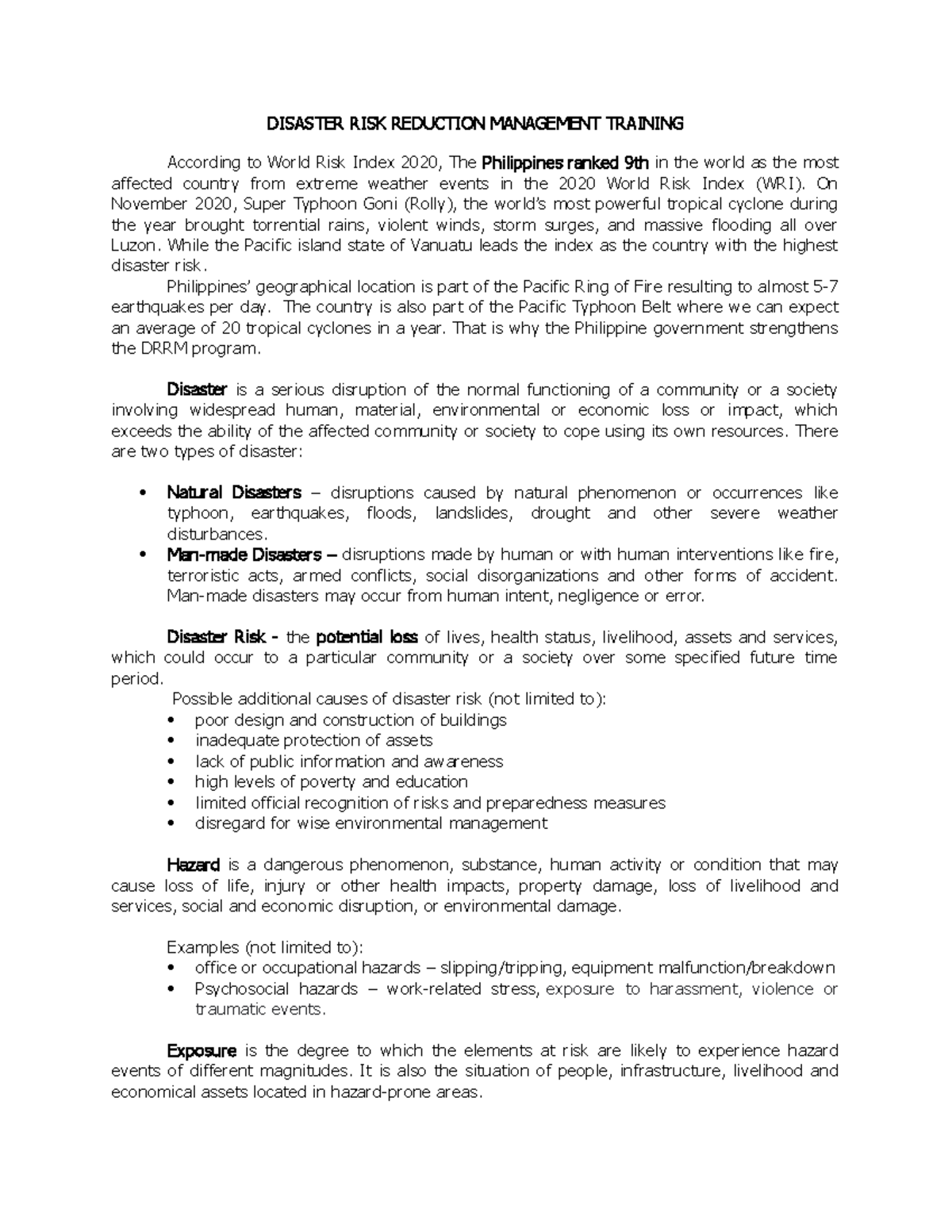 NSTP-CWTS 1: Training in Disaster Risk Reduction Management - Studocu