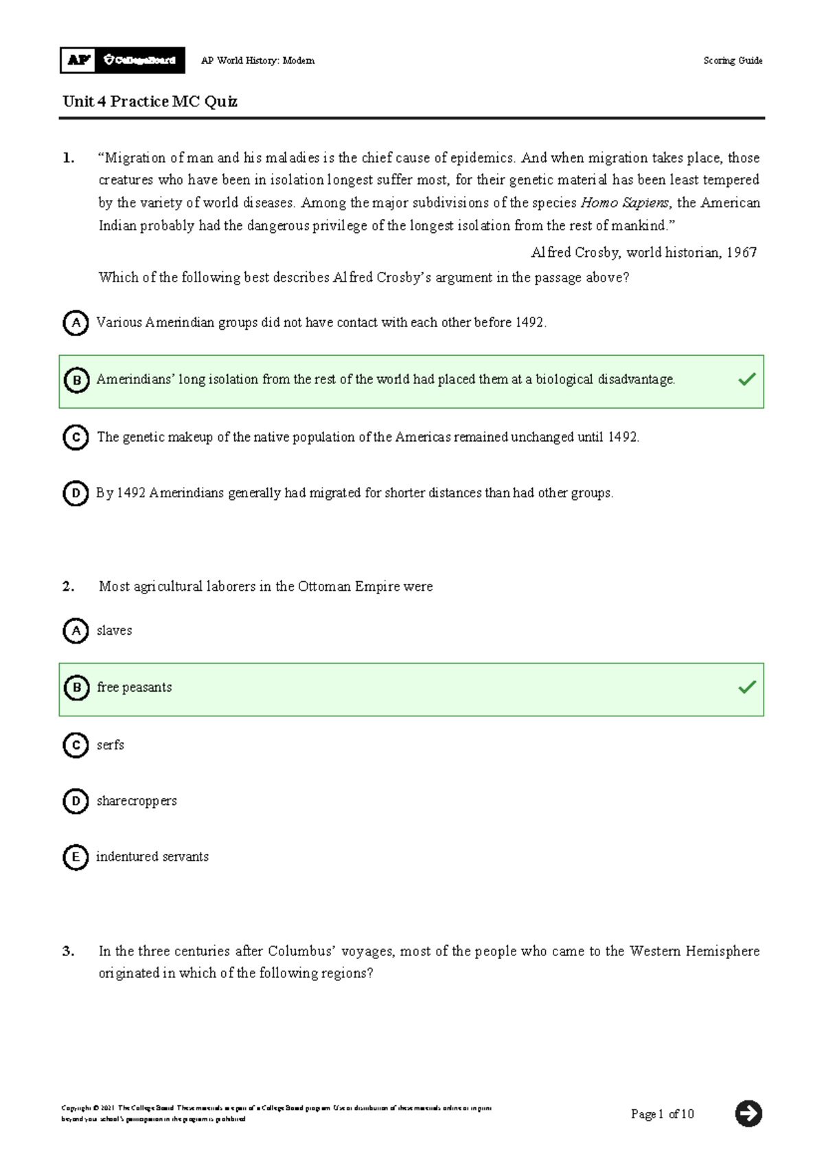 AP World History: Modern Unit 4 Practice MC Quiz Answers - Studocu