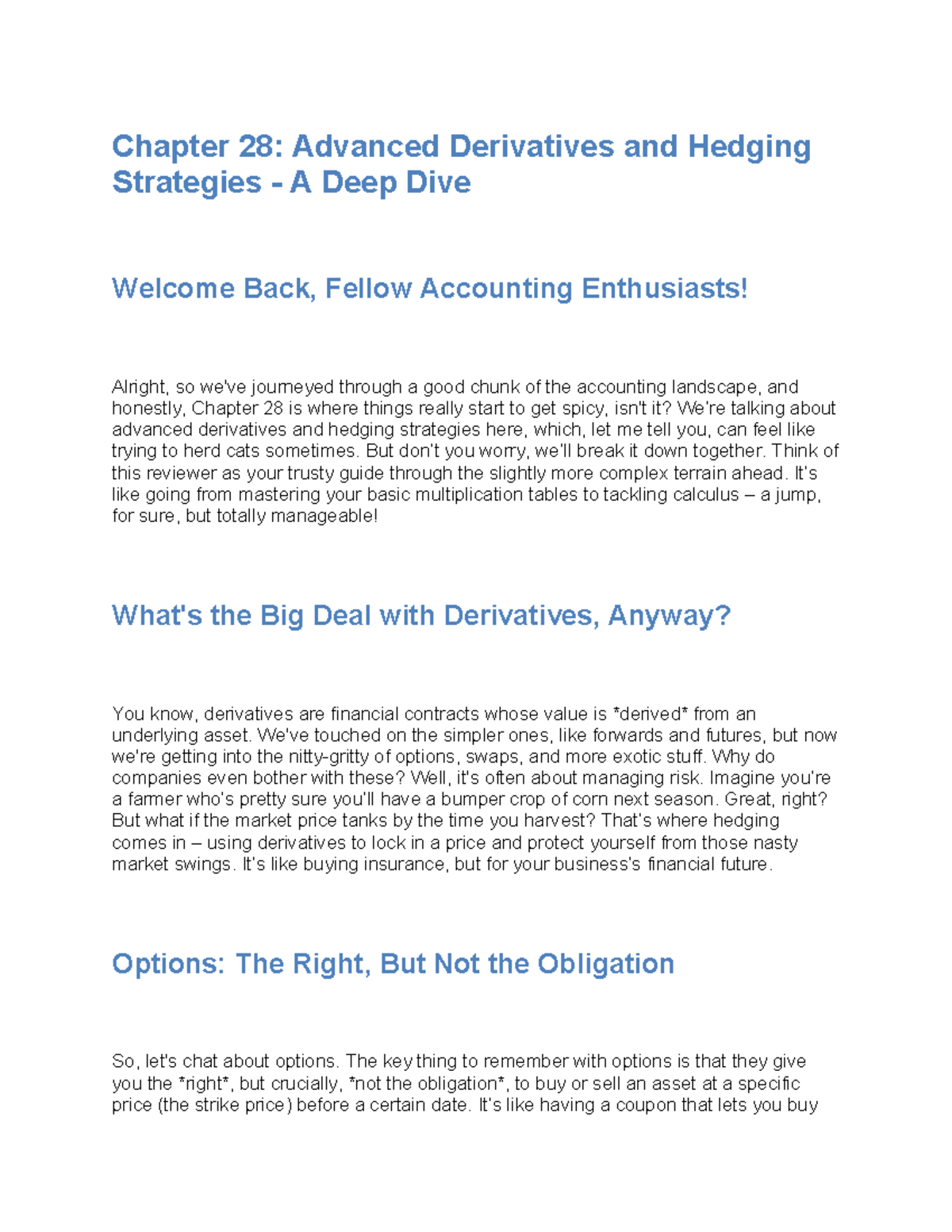 Chapter 28: Advanced Derivatives & Hedging Strategies Review - Studocu
